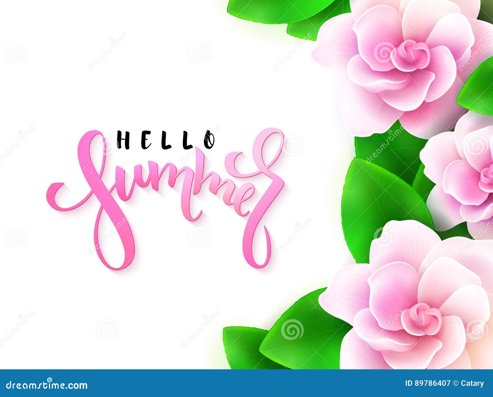 Vector Illustration Of Hand Lettering - Hello Summer With Blooming ...