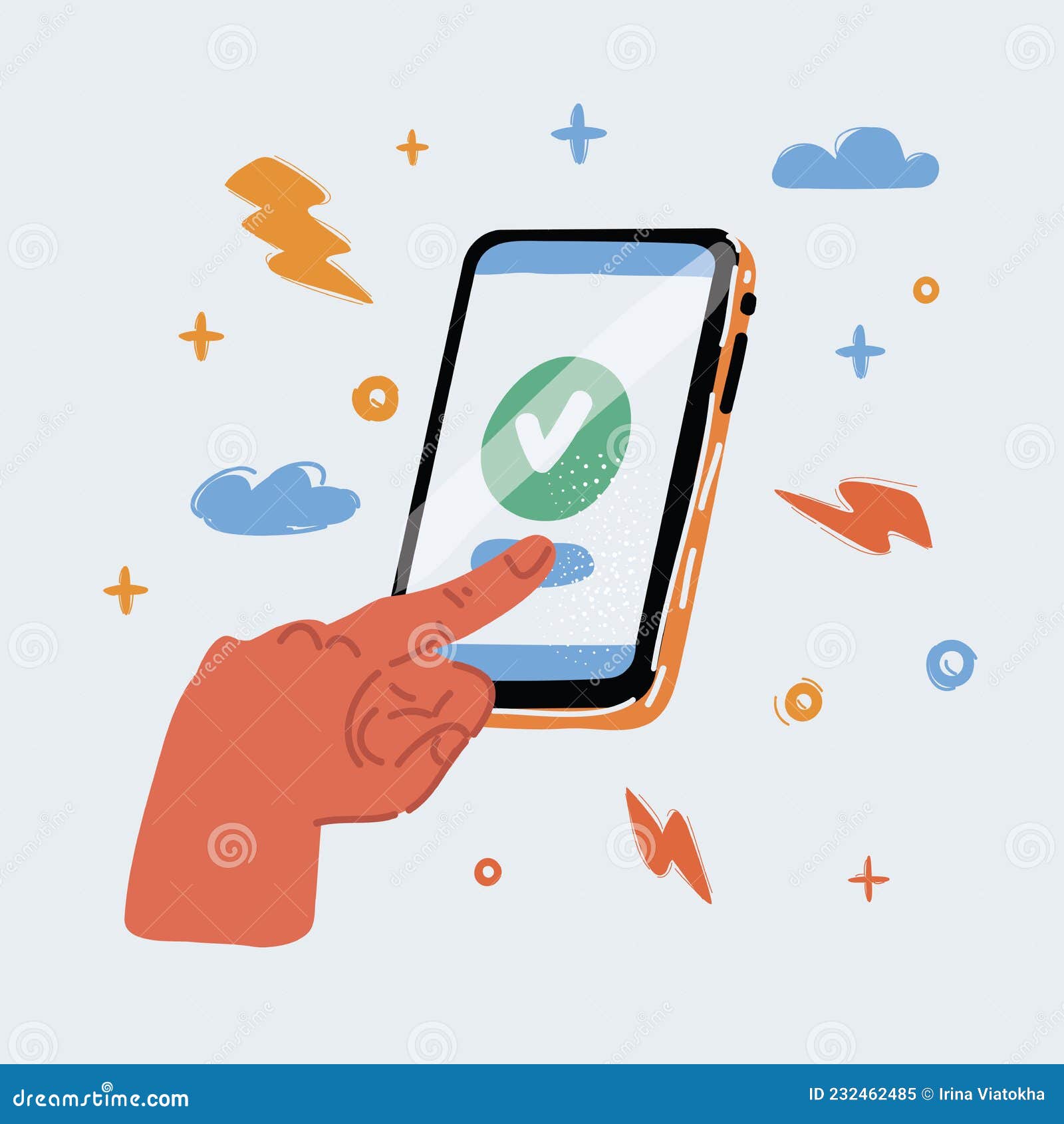 Vector Illustration of Hand Send Message in Smartphone. Stock Vector ...