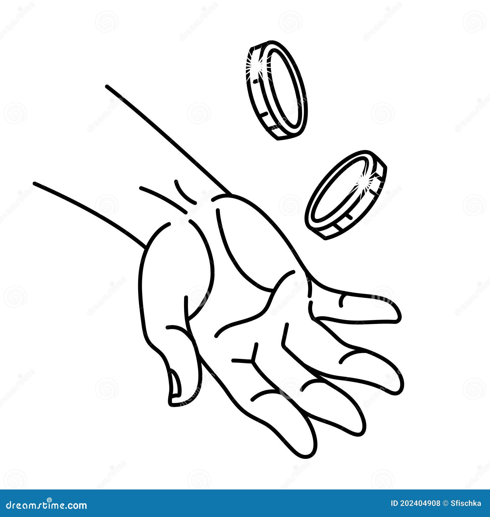 Vector Illustration of a Hand and Two Coins Stock Vector - Illustration ...