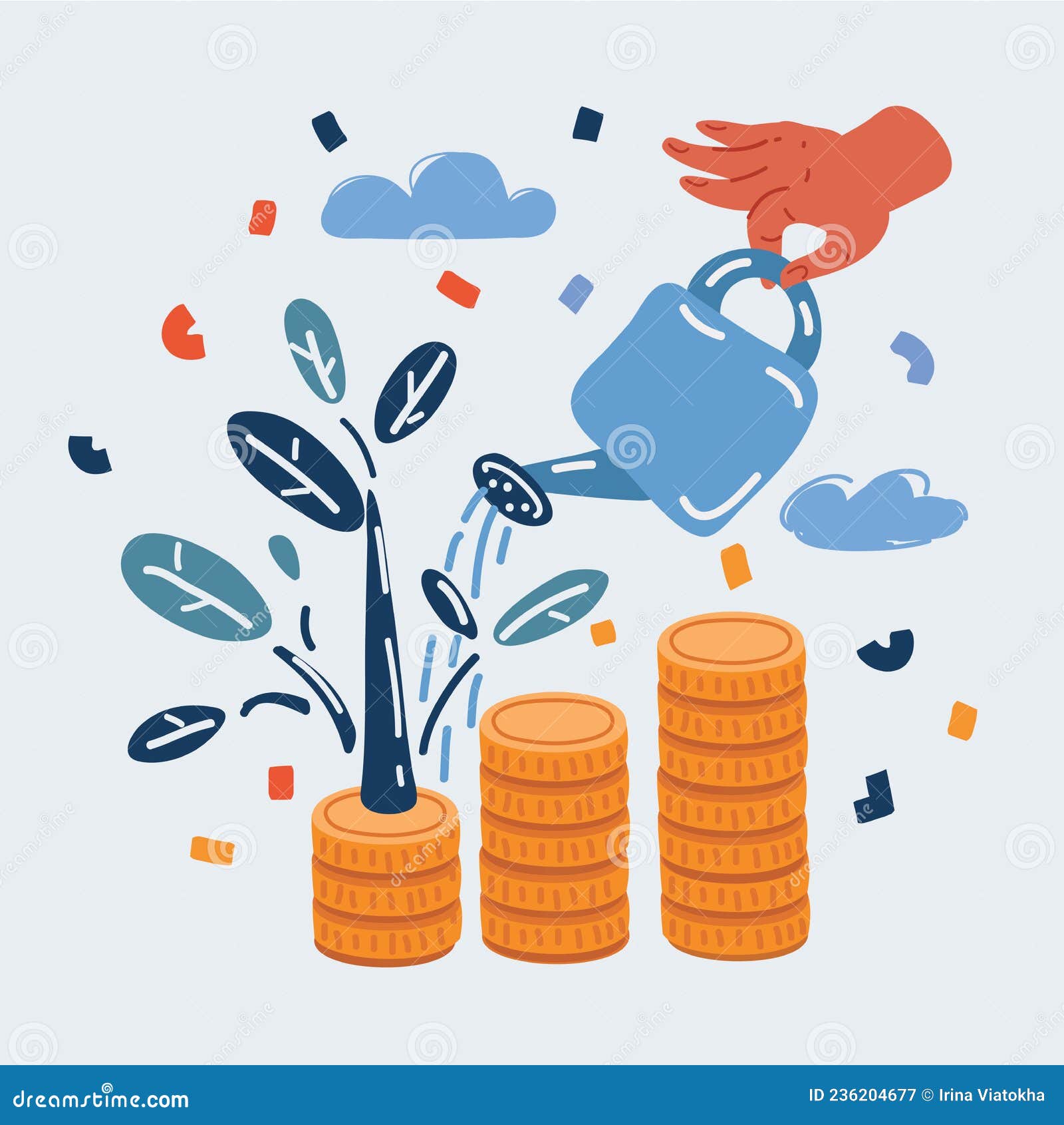 Vector Illustration of Hand Watering with Coins Stack Stock Vector ...