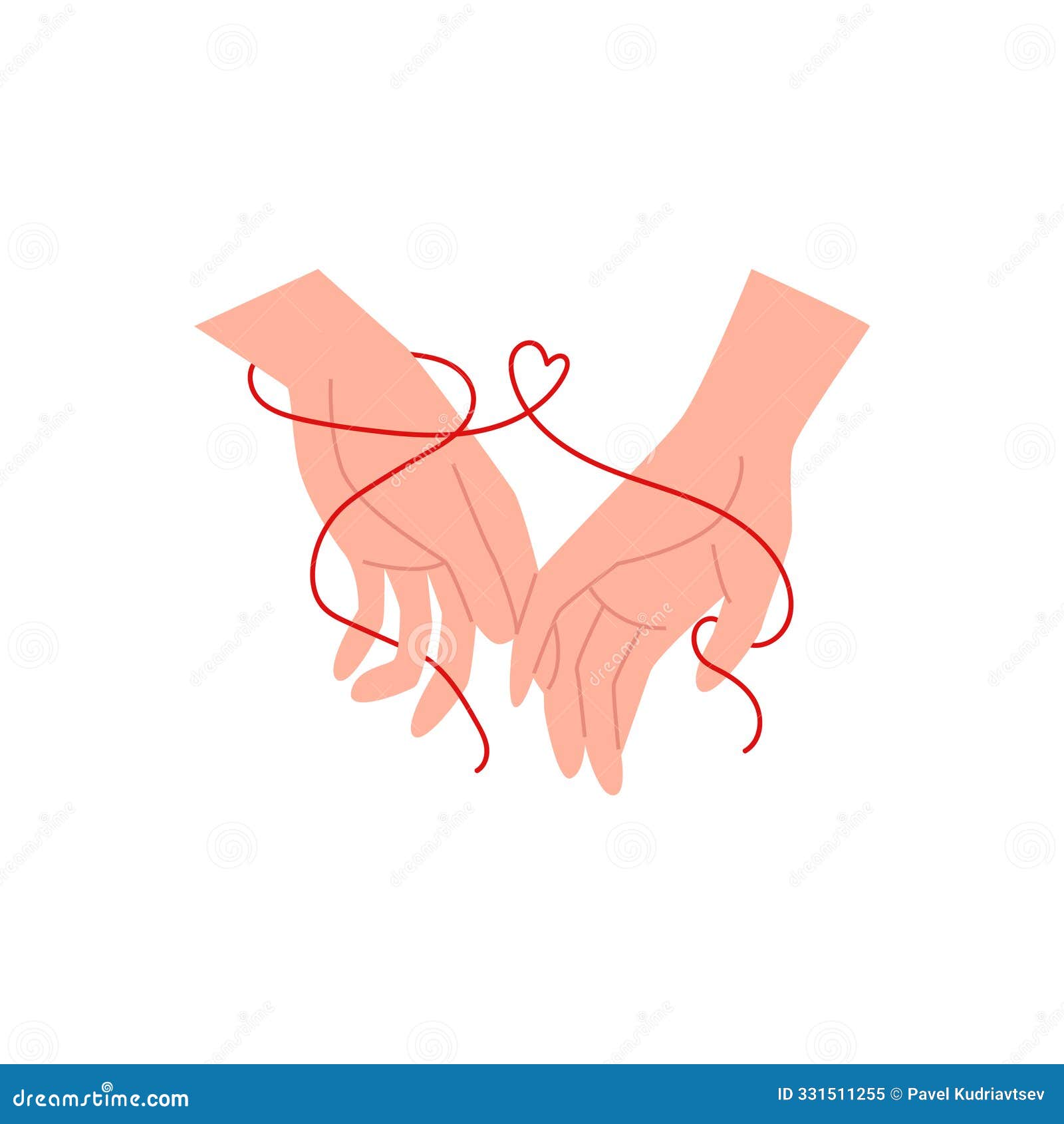 Vector Illustration of Hands Intertwined with a Red Thread of Fate ...