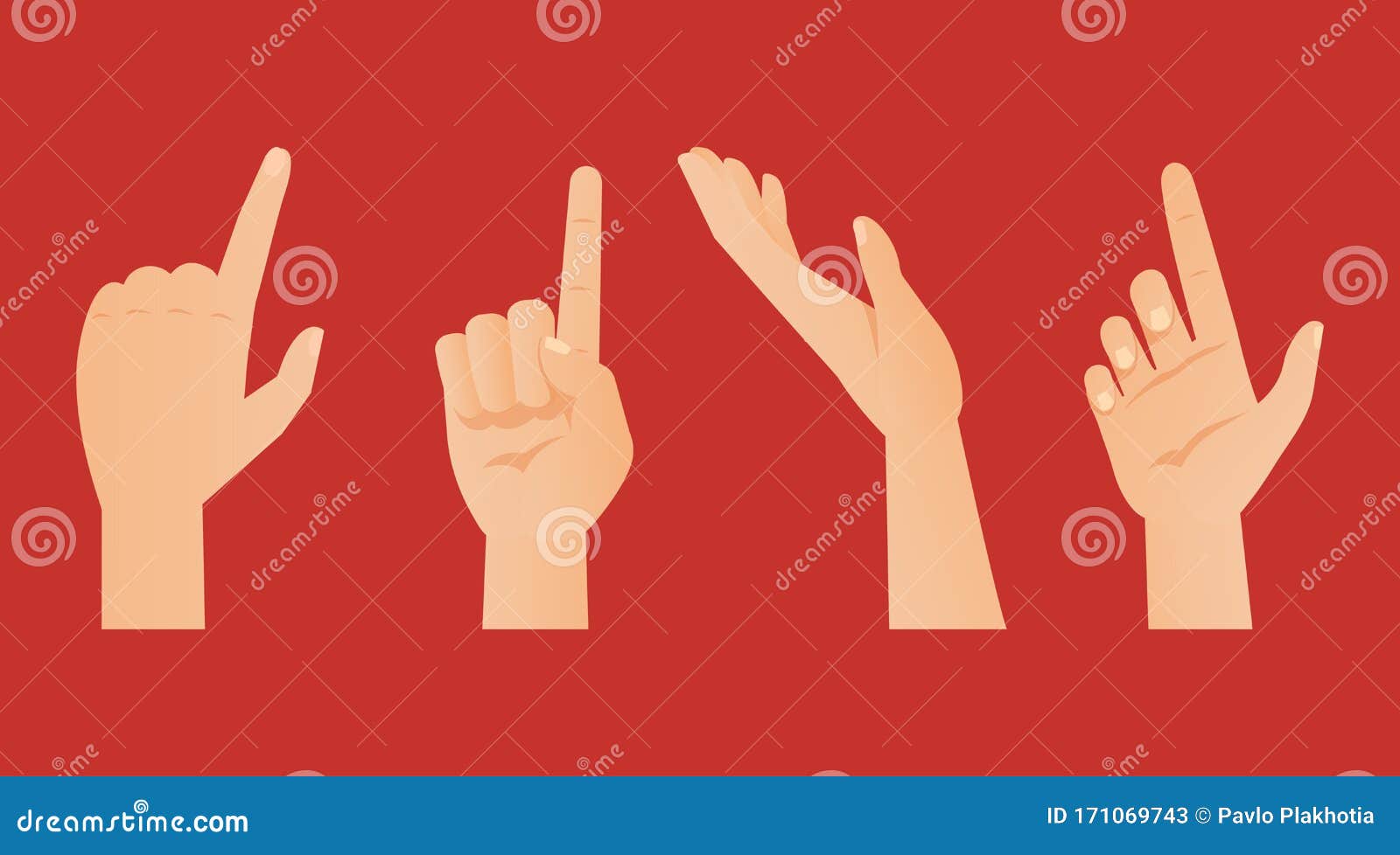 Vector Illustration of Hands in Various Poses, Showing and Pointing ...