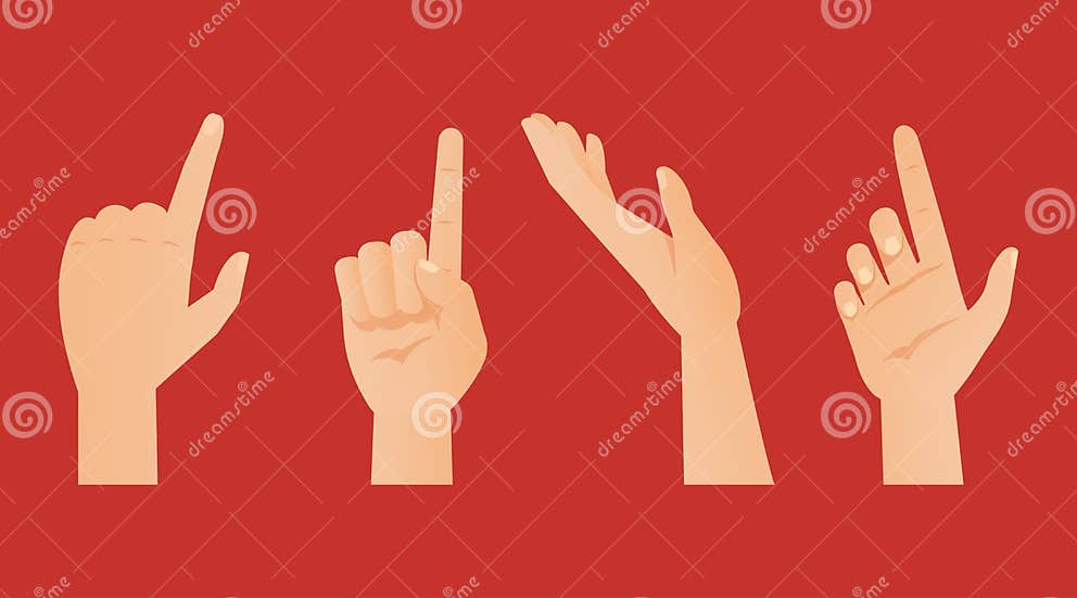 Vector Illustration of Hands in Various Poses, Showing and Pointing ...
