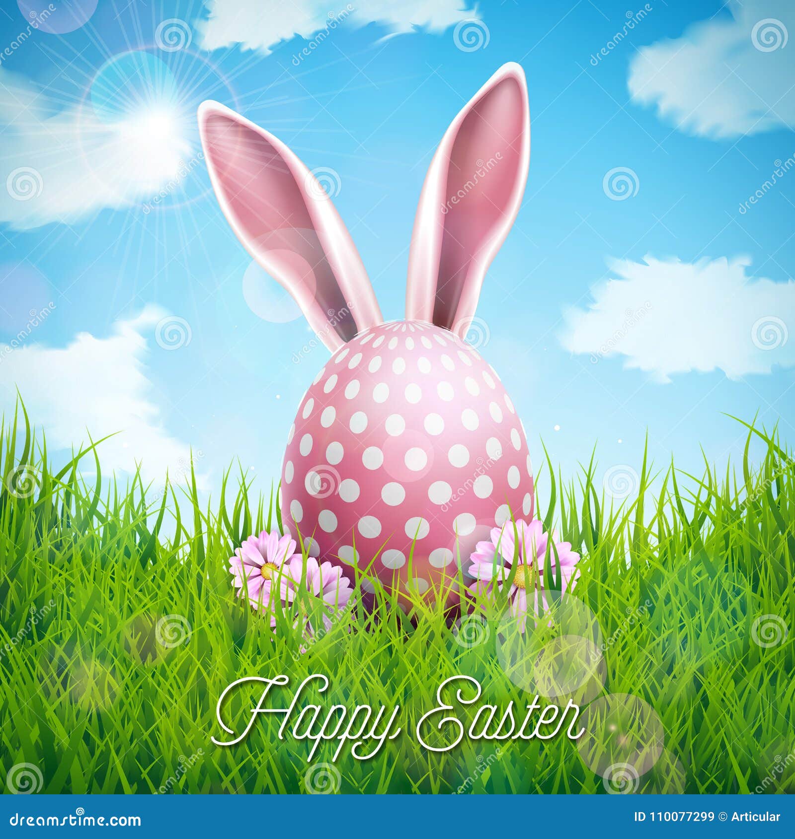 Vector Illustration of Happy Easter Holiday with Rabbit Ears, Painted ...