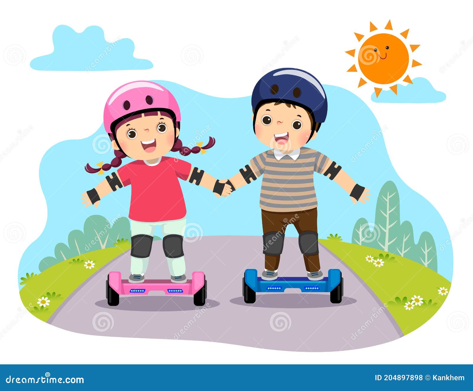 Mom And Her Son Riding Hoverboards In Summer Park, Eco Electric ...