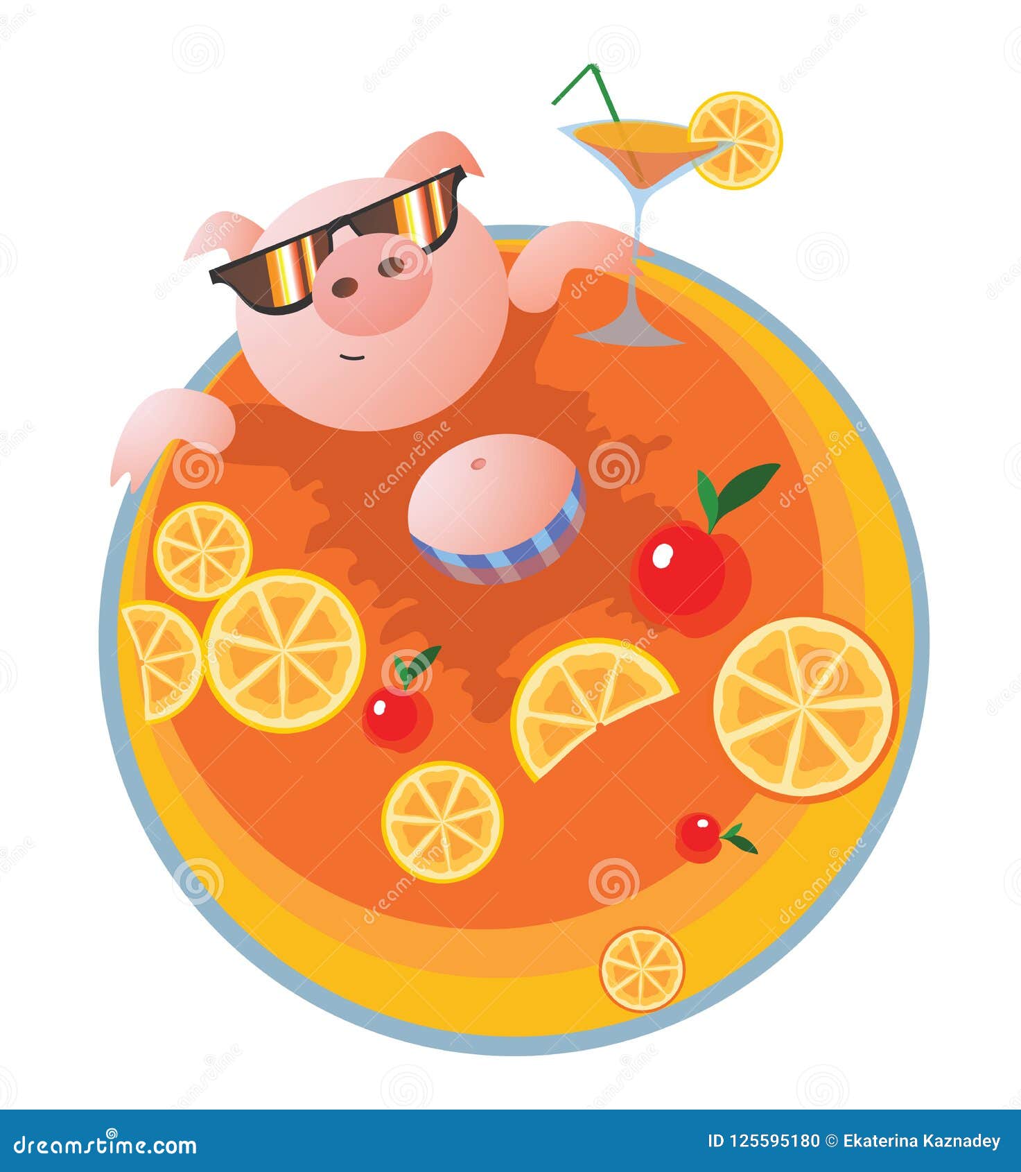 Vector Illustration with Happy Pig in the Pool Stock Vector ...