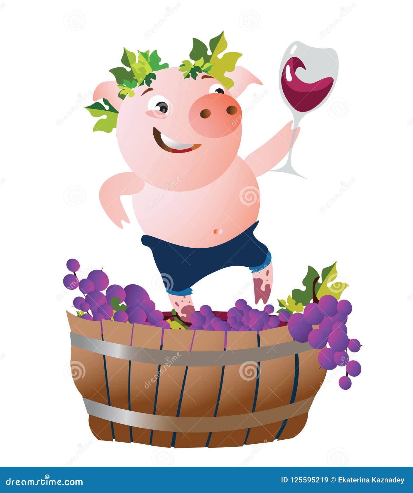 Vector Illustration with Happy Pig Winemaker Stock Vector ...