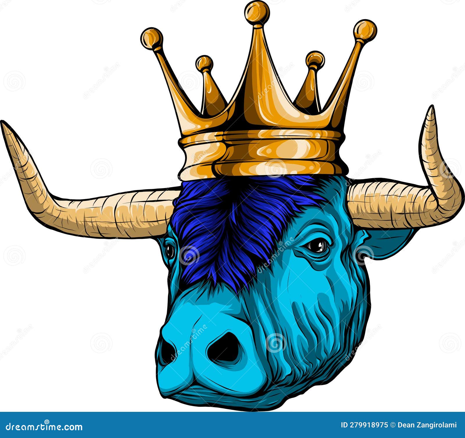 Vector Illustration of a Head of a Bull with a Crown Stock Vector ...