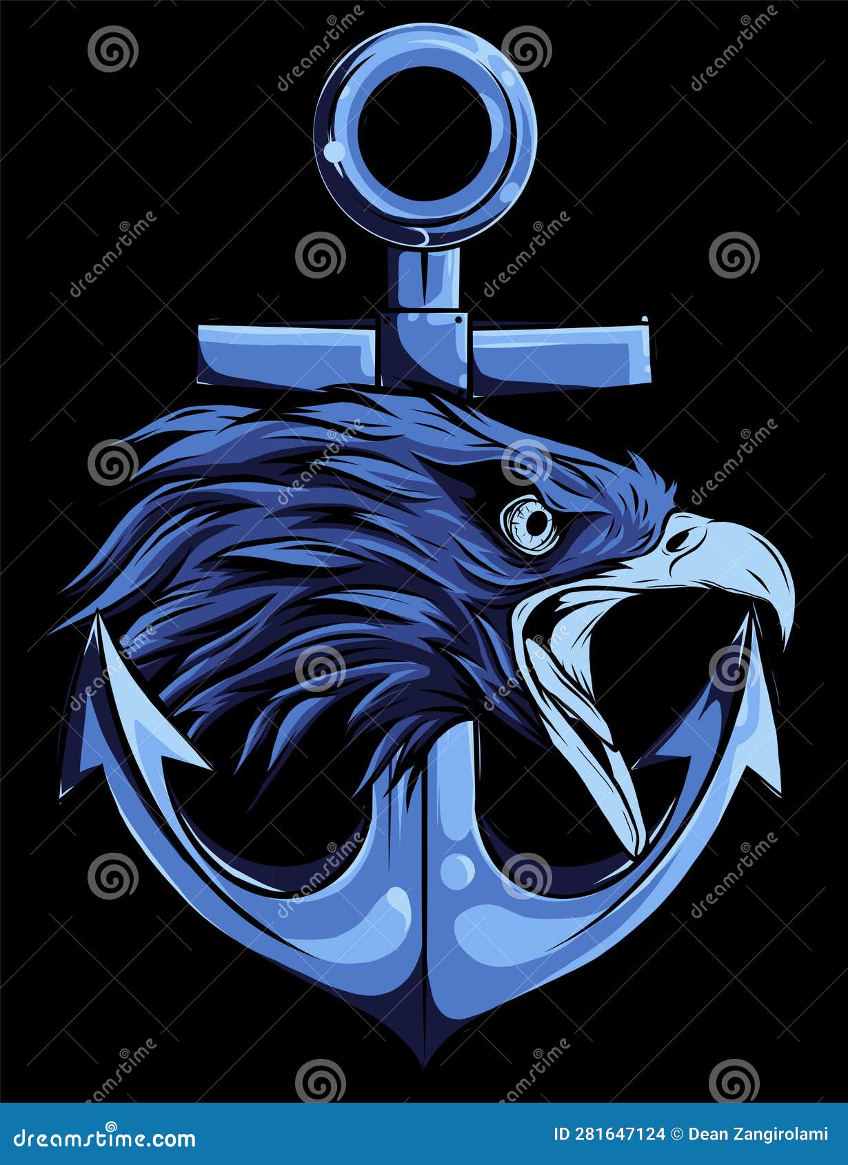 Illustration of Head Eagle with Anchor on Black Background Stock Vector ...