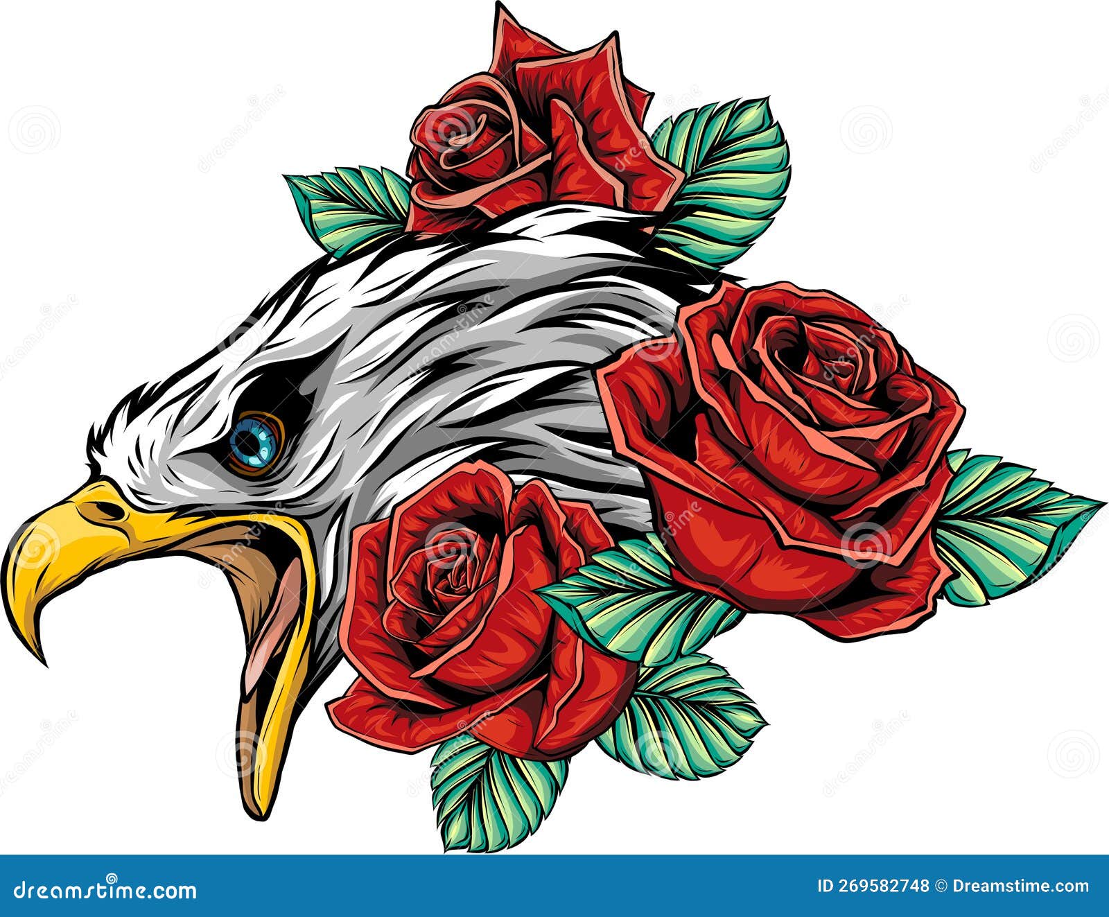 Vector Illustration of Head Eagle with Red Roses Stock Illustration ...