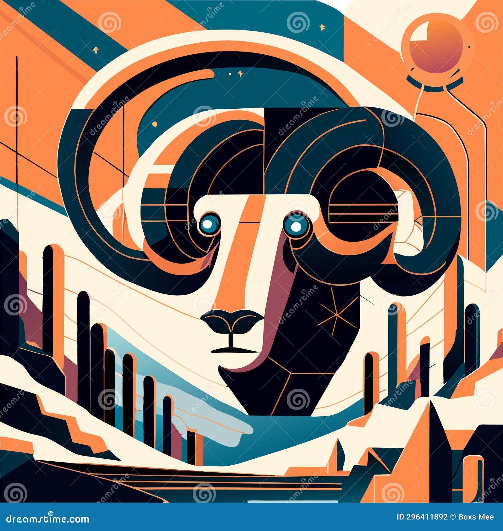 Vector Illustration of the Head of a Goat in an Abstract Style ...