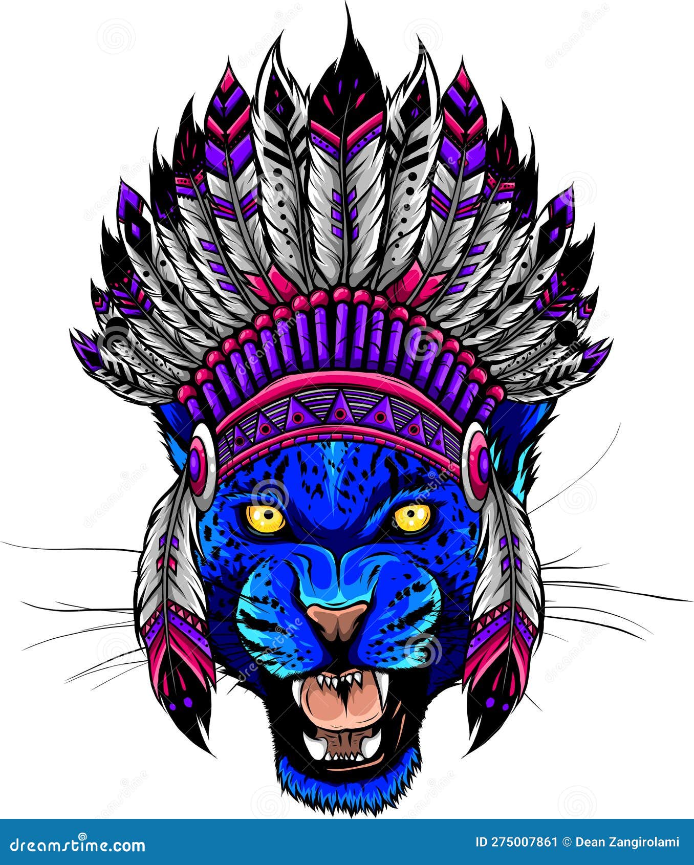 Vector Illustration of Head Leopard Bohemian Chic. Digital on White ...