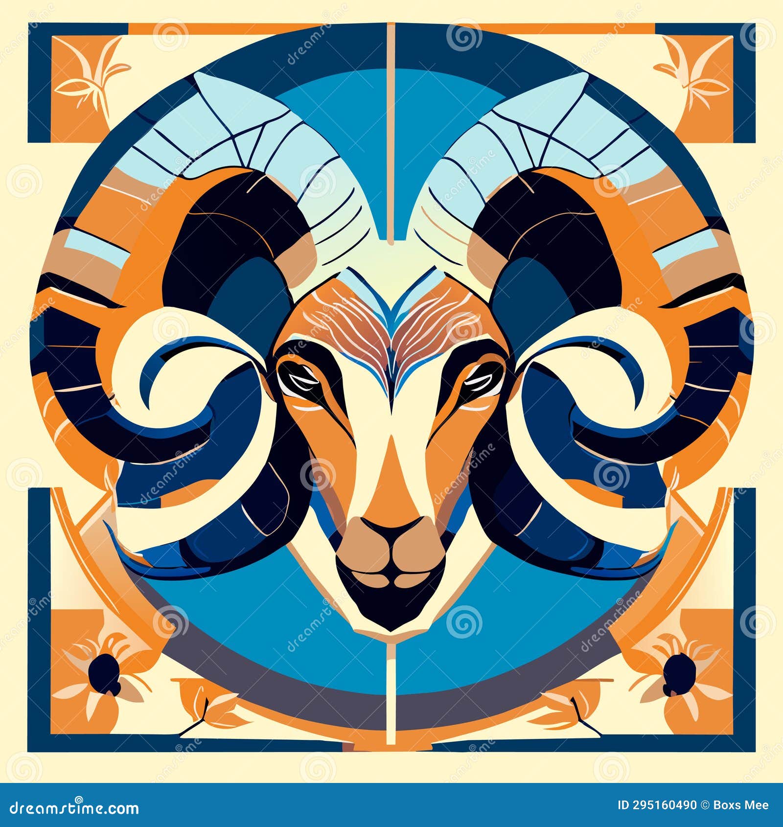 Vector Illustration of the Head of a Ram in a Decorative Pattern ...