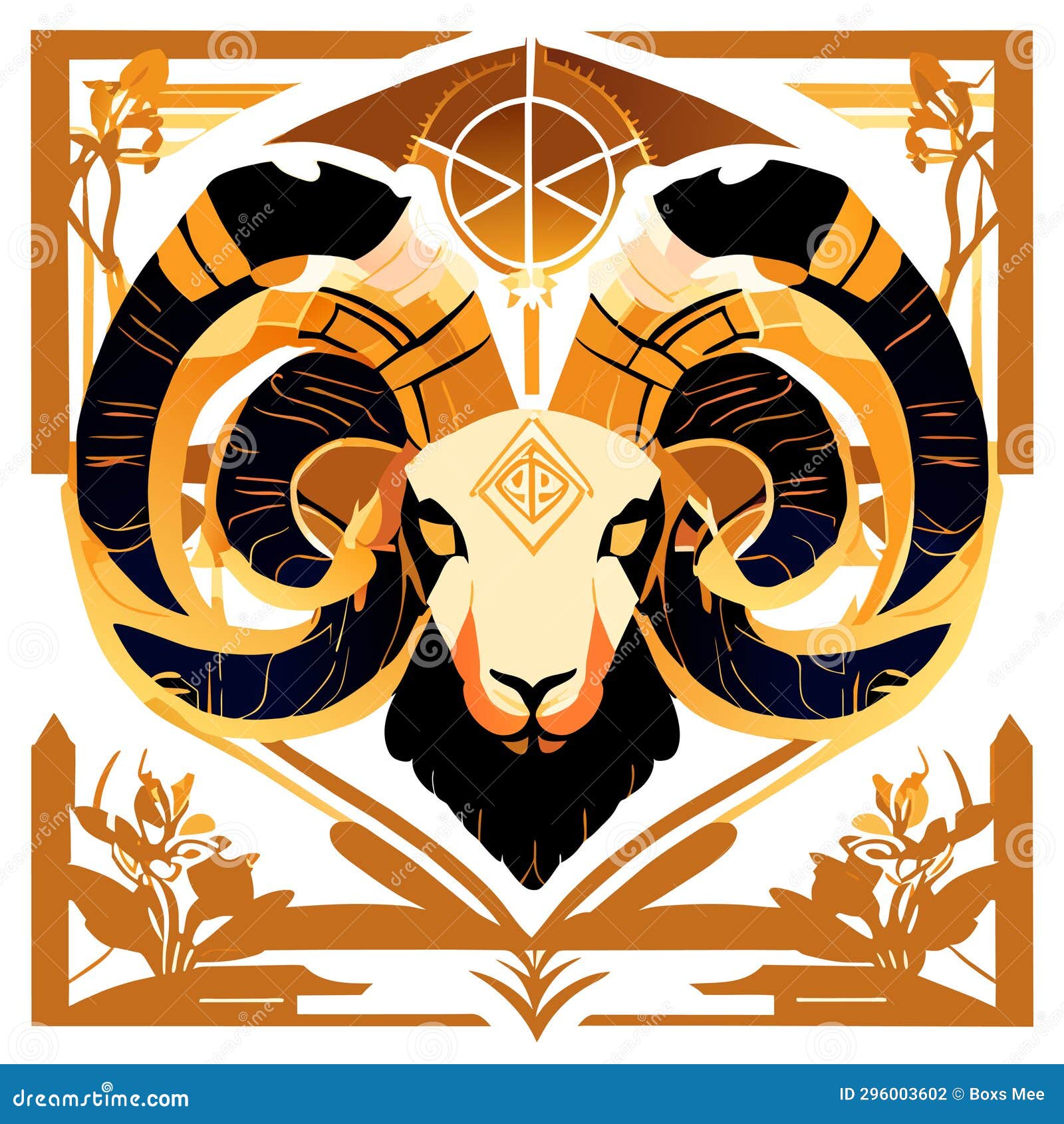 Vector Illustration of the Head of a Ram in a Frame with Decorative ...