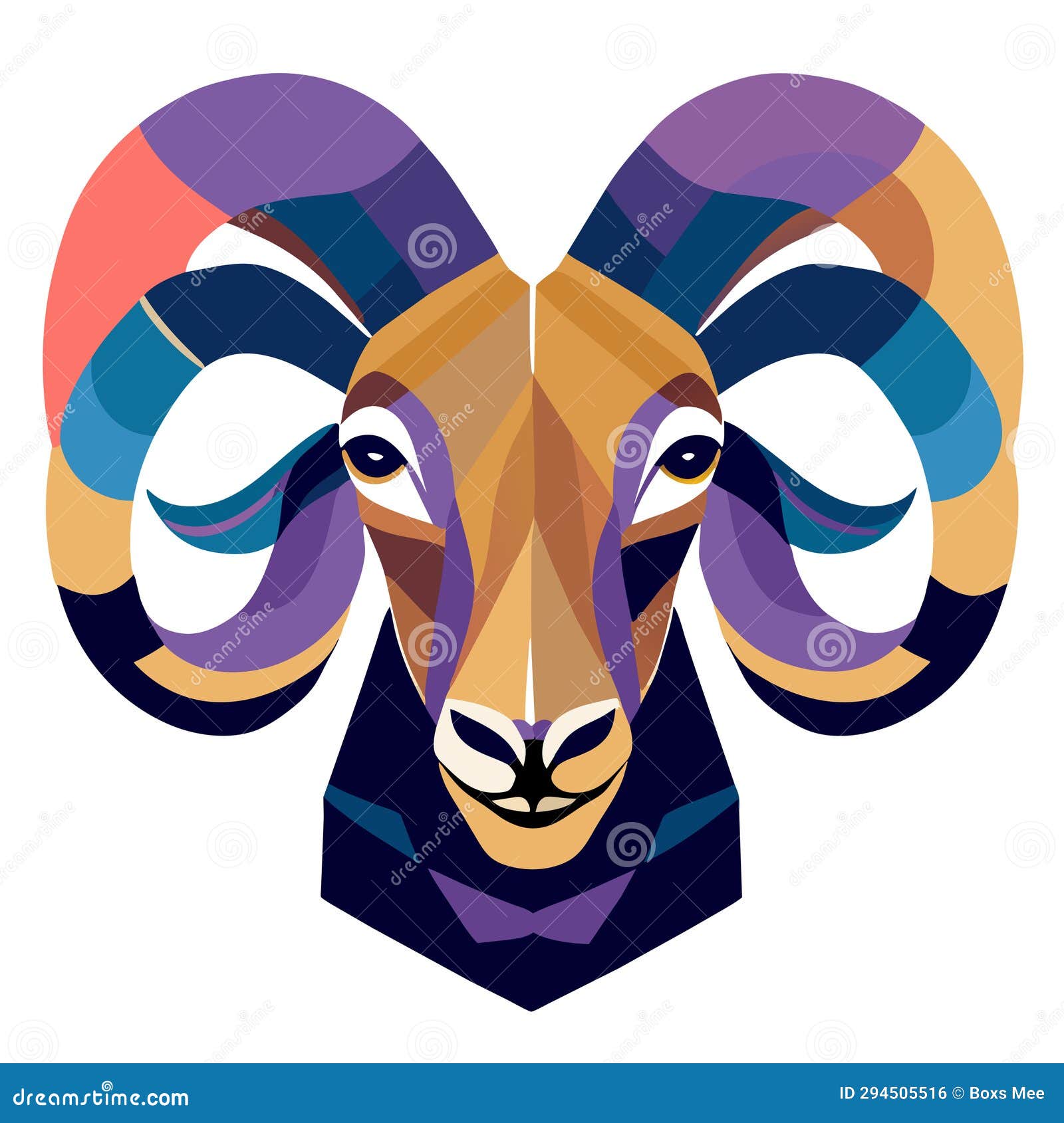 Vector Illustration of a Head of a Ram with a Multi-colored Pattern ...