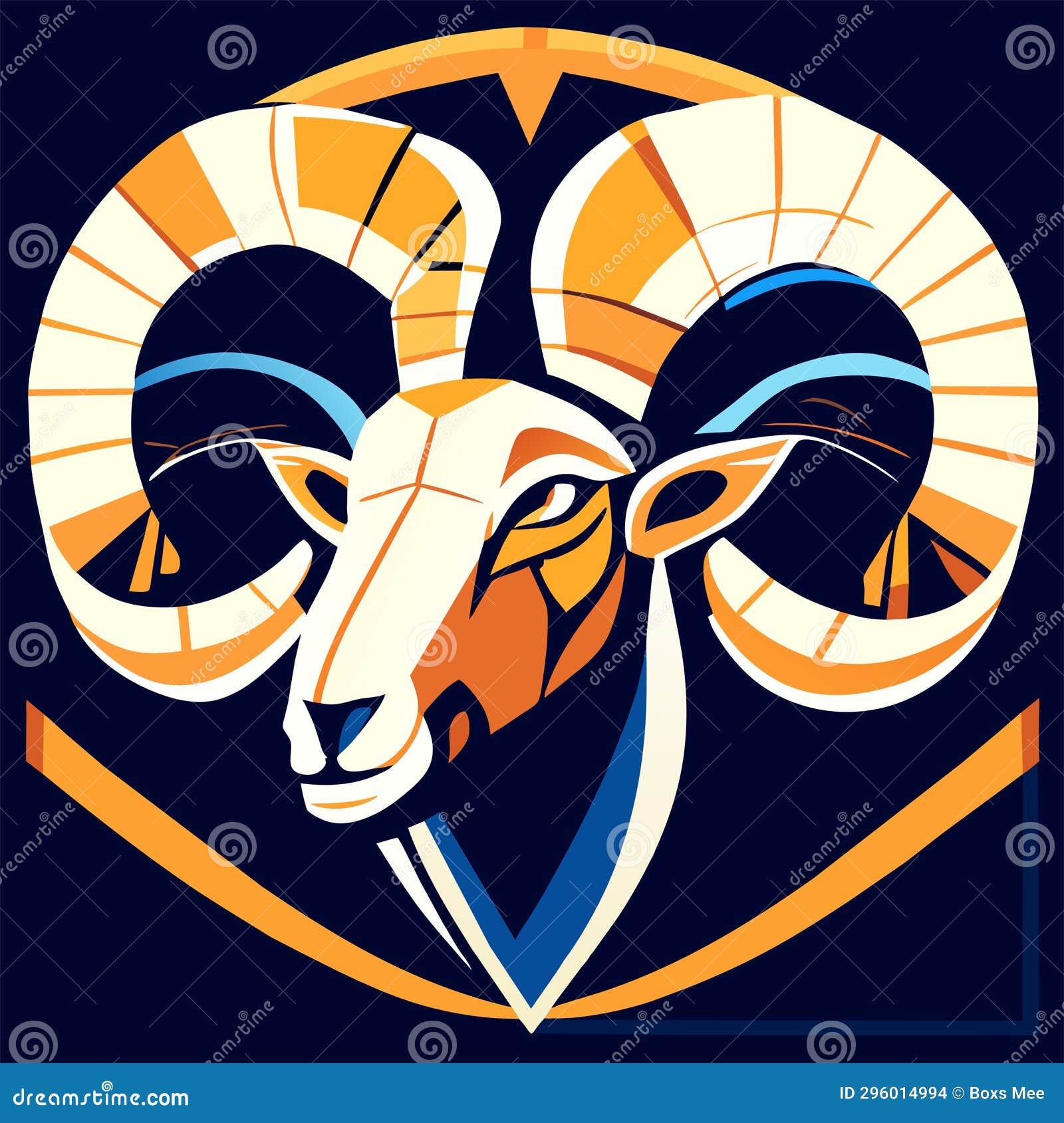 Vector Illustration of the Head of a Ram with an Ornament in the Center ...