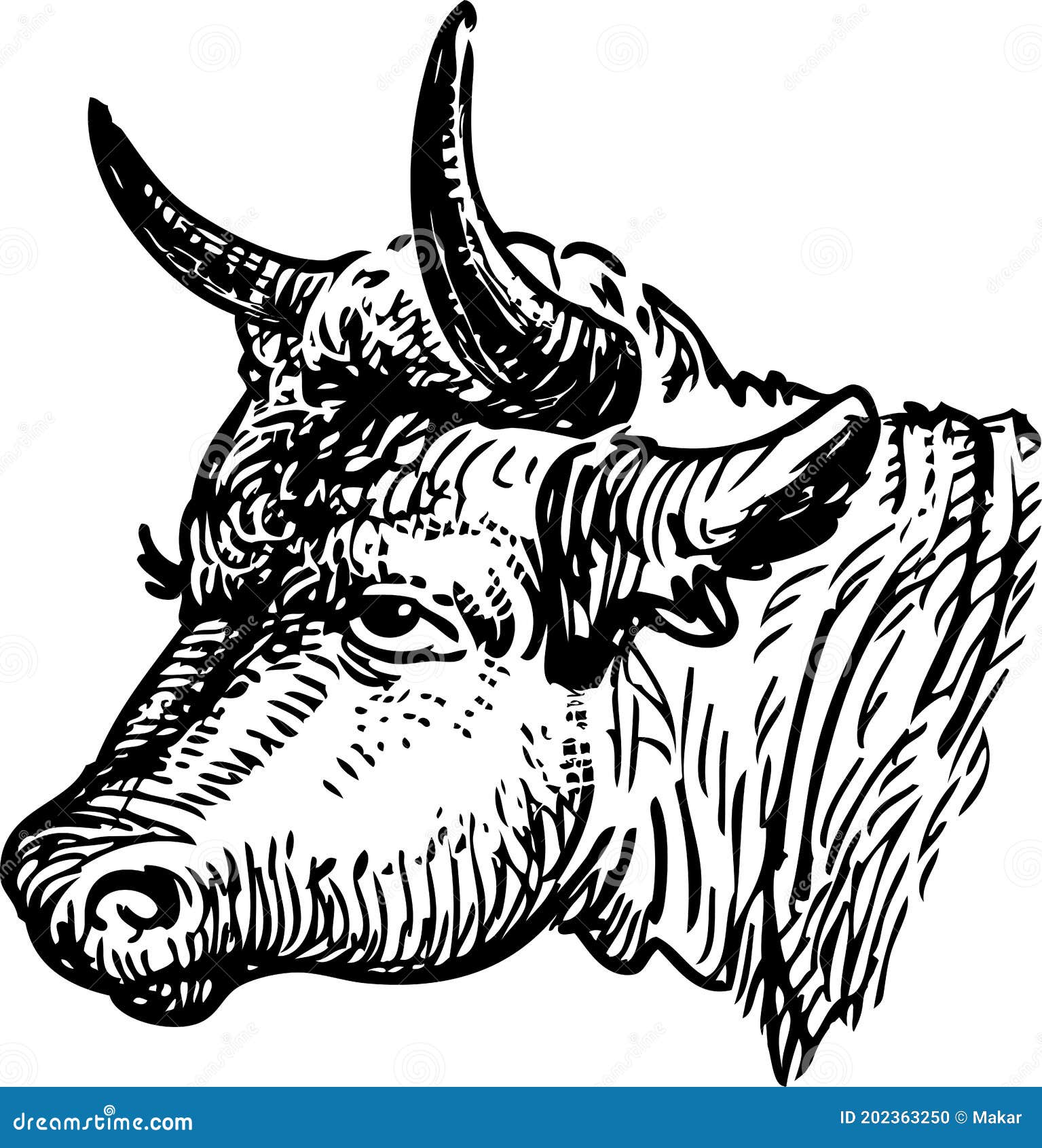 Freehand Drawing of Head Sad Cow Stock Vector - Illustration of hoofed ...