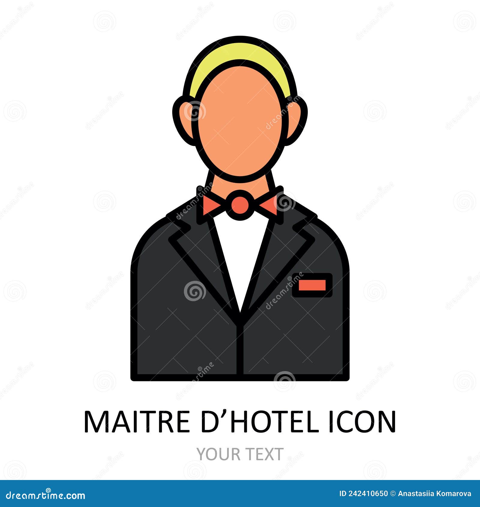Vector Illustration with Head Waiter - Maitre D`hotel. Outline Icon ...