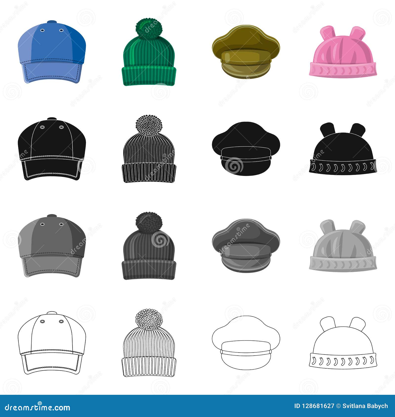 Vector Illustration of Headgear and Cap Logo. Collection of Headgear ...