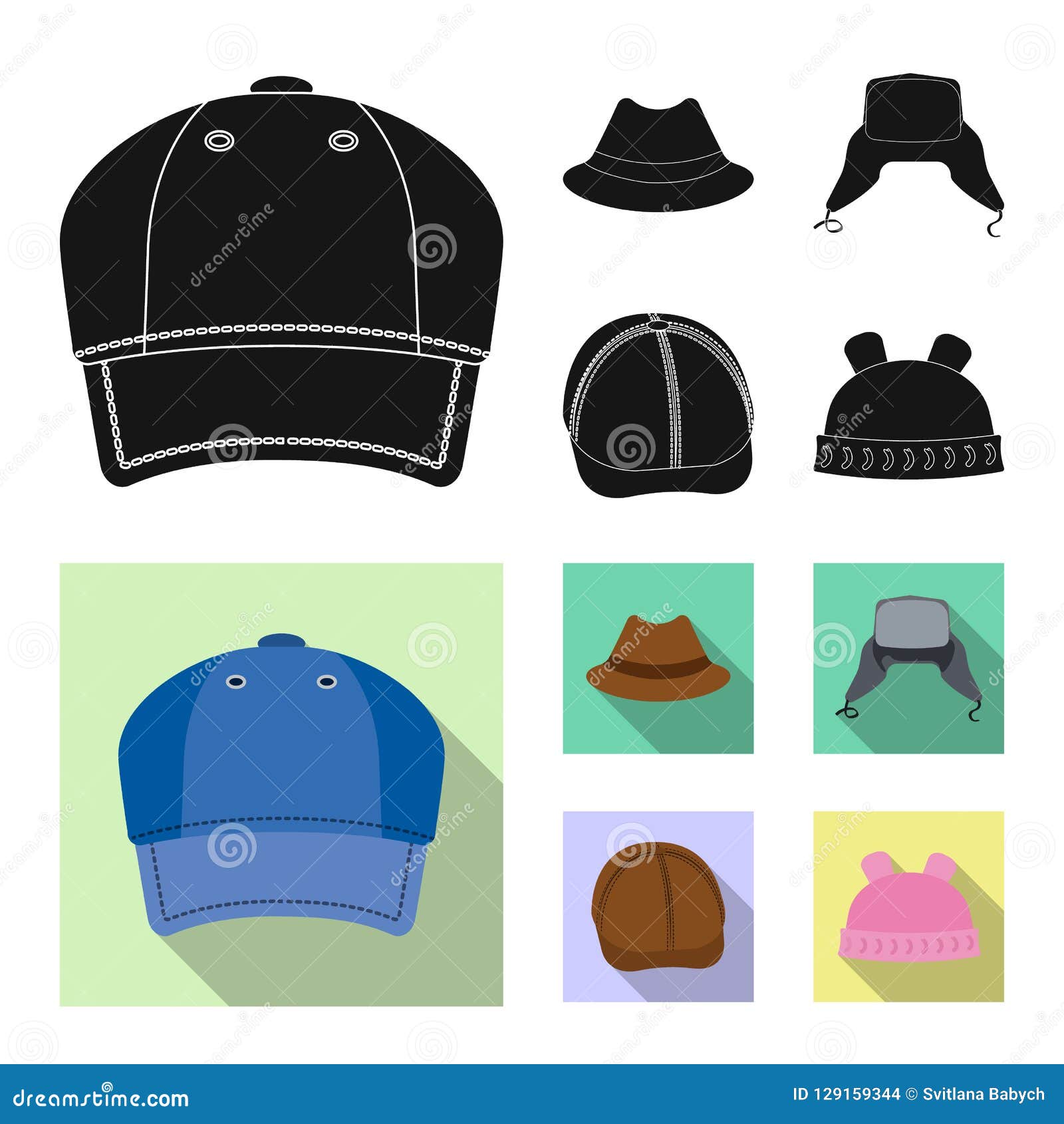 Vector Illustration of Headgear and Cap Logo. Set of Headgear and ...