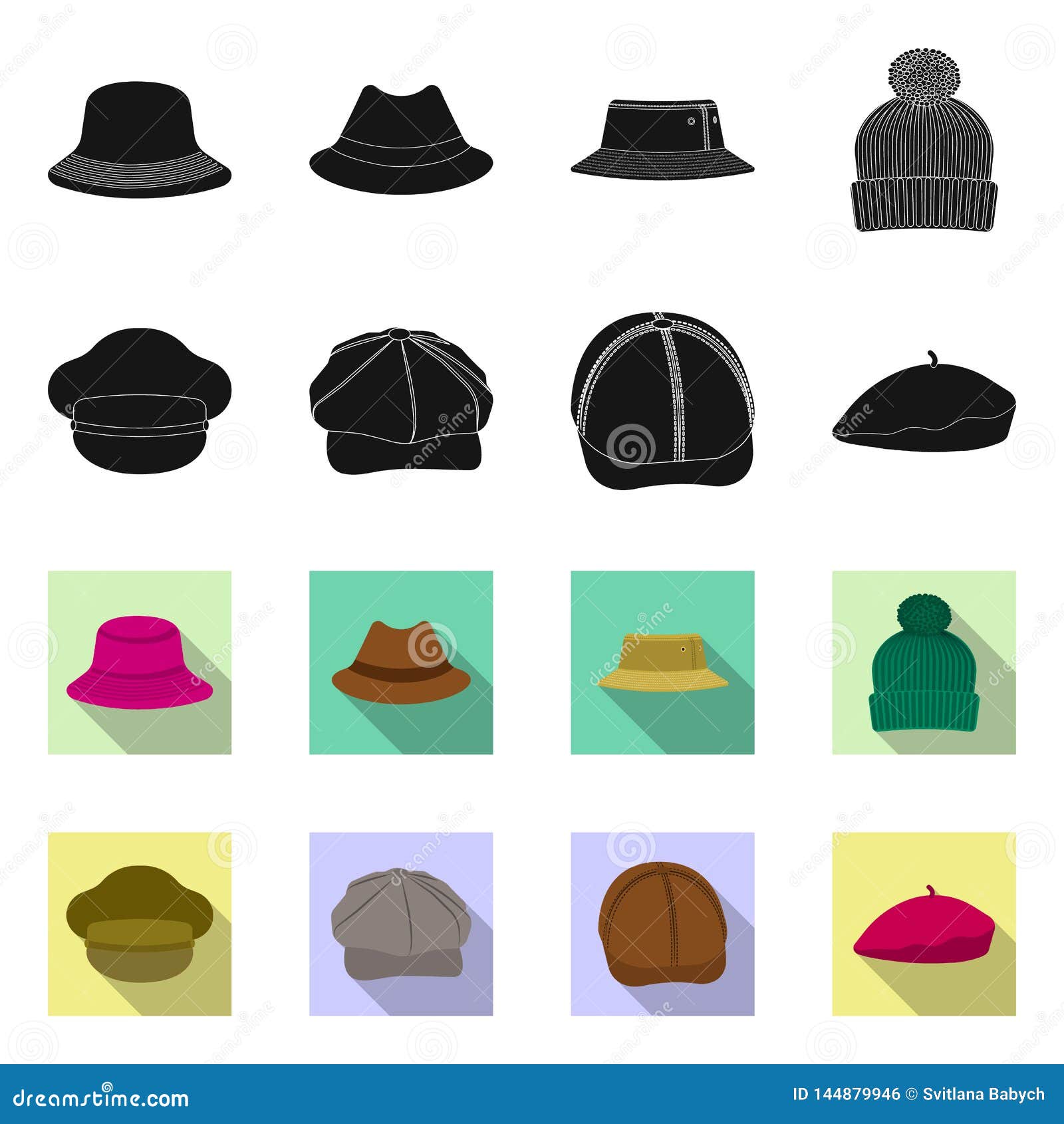 Vector Illustration of Headgear and Cap Logo. Set of Headgear and ...