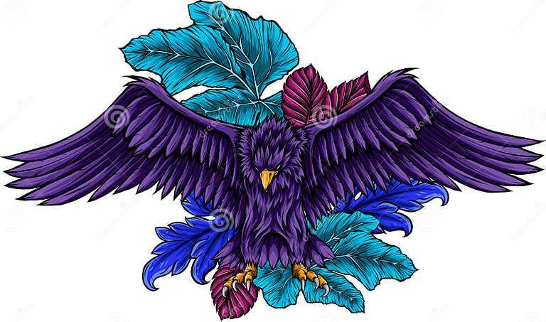 Vector Illustration of Heagle with Leaves on White Background Stock ...