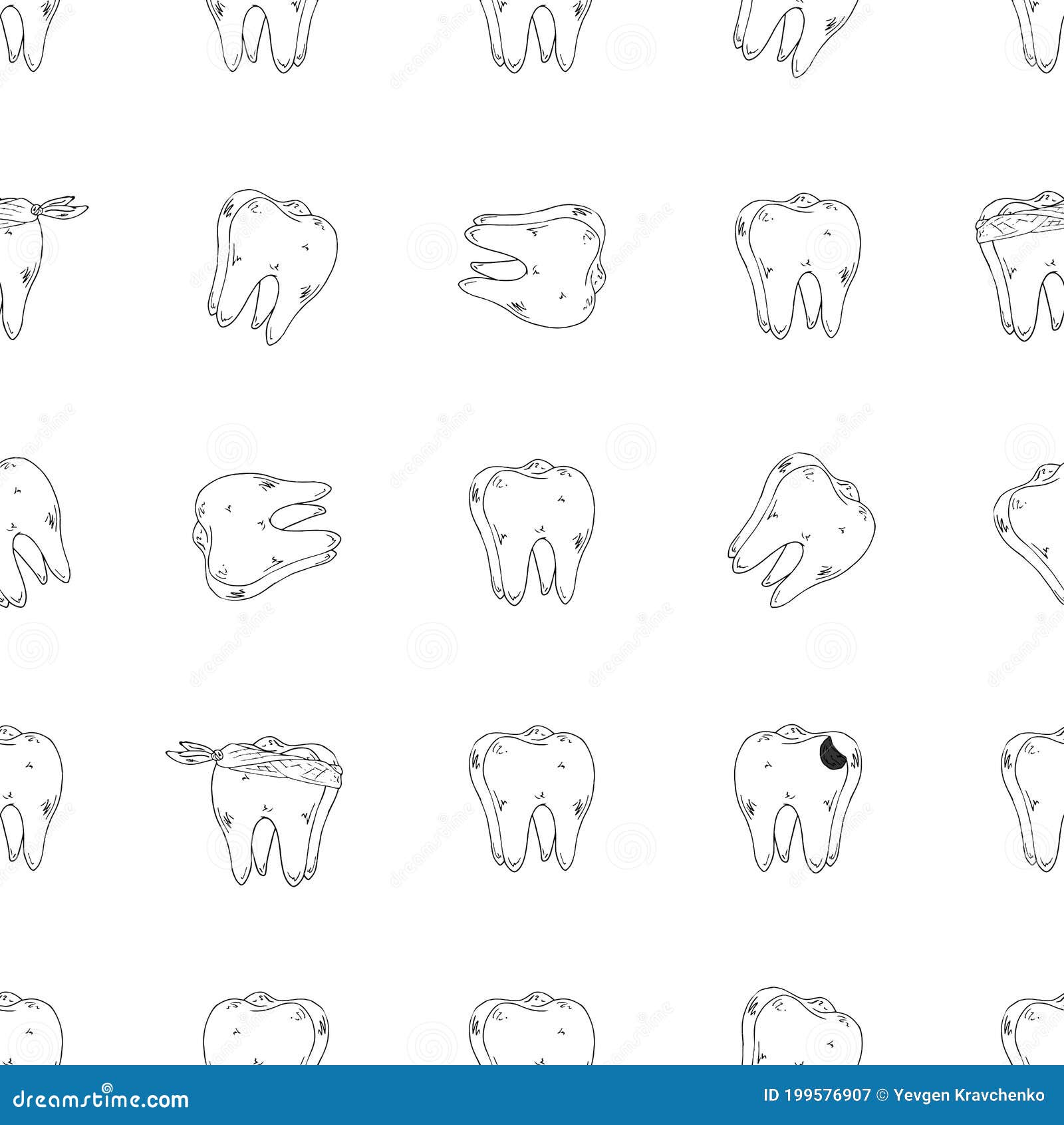 Teeth Seamless Pattern. Vector Illustration Healthy and Sick Teeth ...