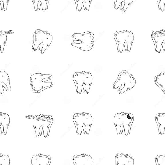 Teeth Seamless Pattern. Vector Illustration Healthy and Sick Teeth ...