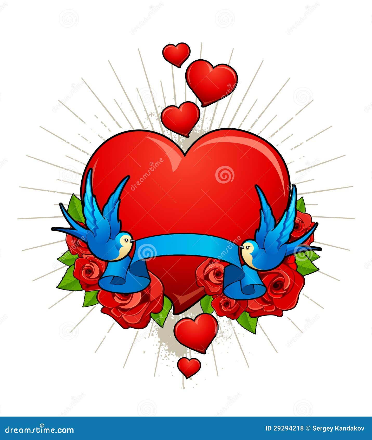 Vector Illustration of Heart with Birds Stock Vector - Illustration of ...