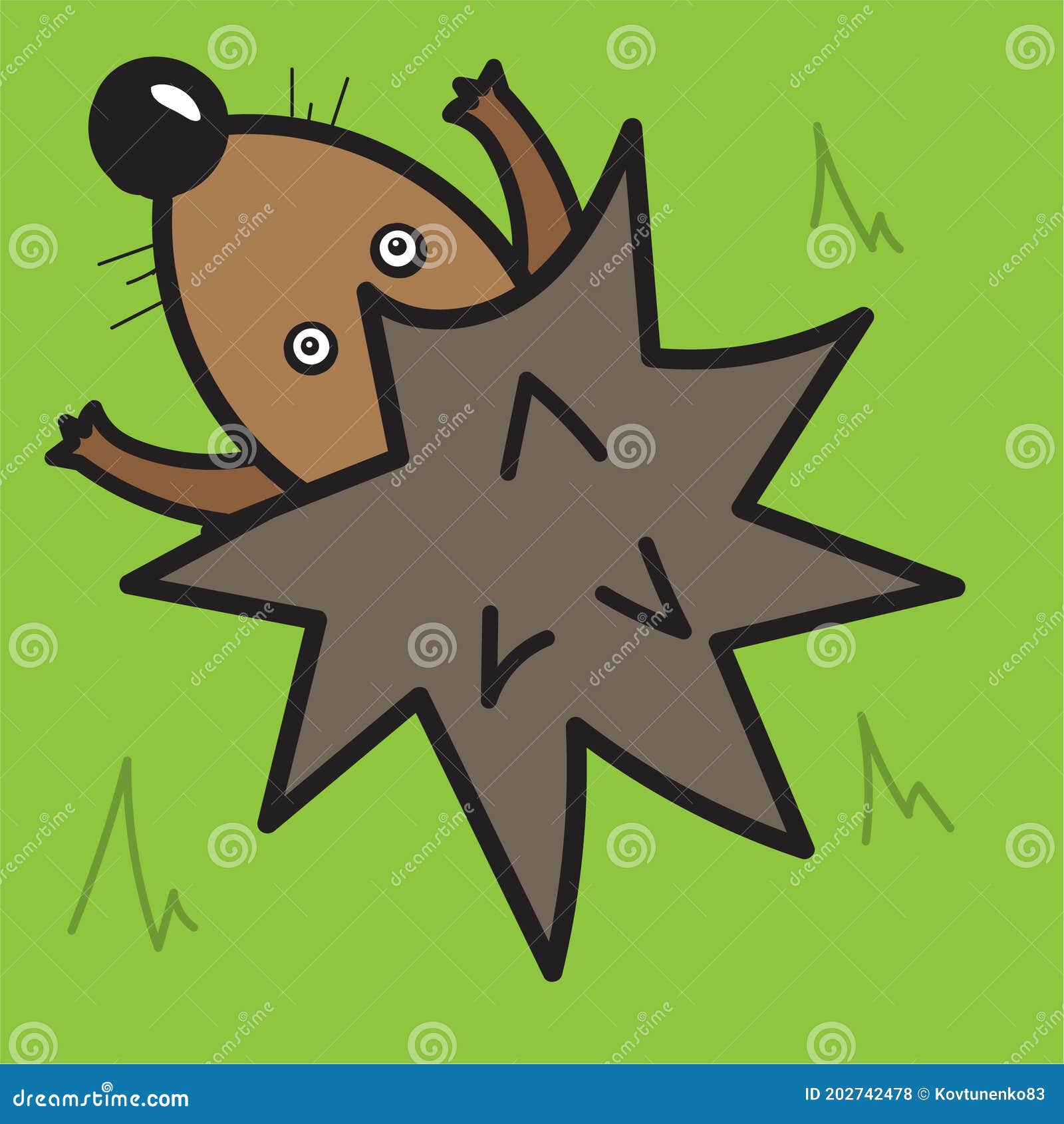Vector Illustration, Hedgehog on a Green Background, Top View Stock ...