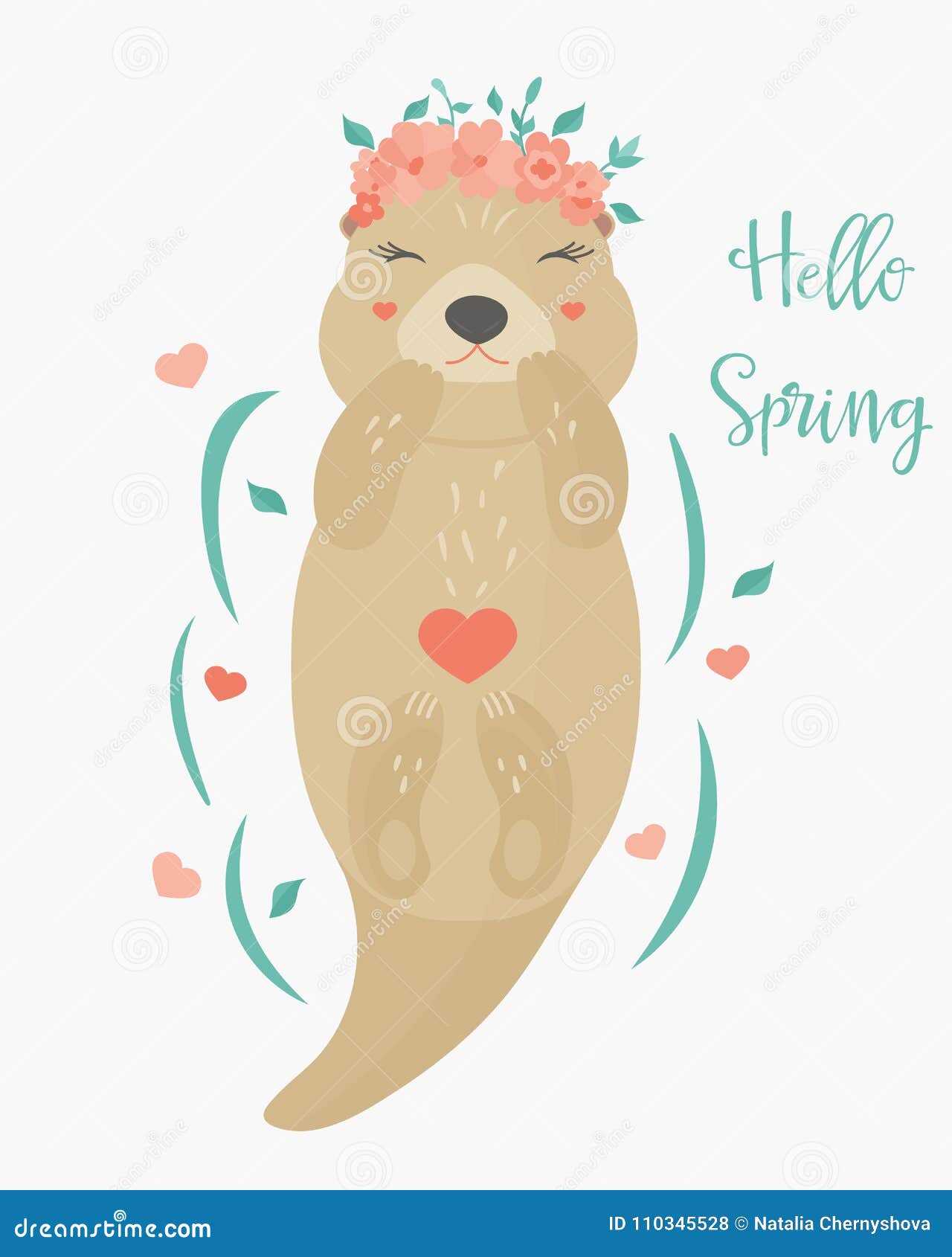 Vector Illustration. Hello Spring Card with Otter Stock Vector ...