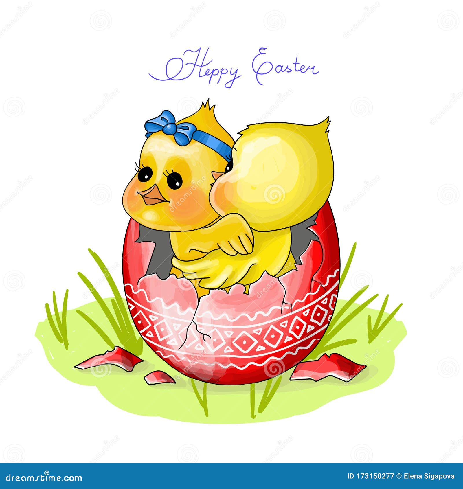 Vector Illustration Heppy Easter Two Chicken Sit in a Red Egg Stock ...