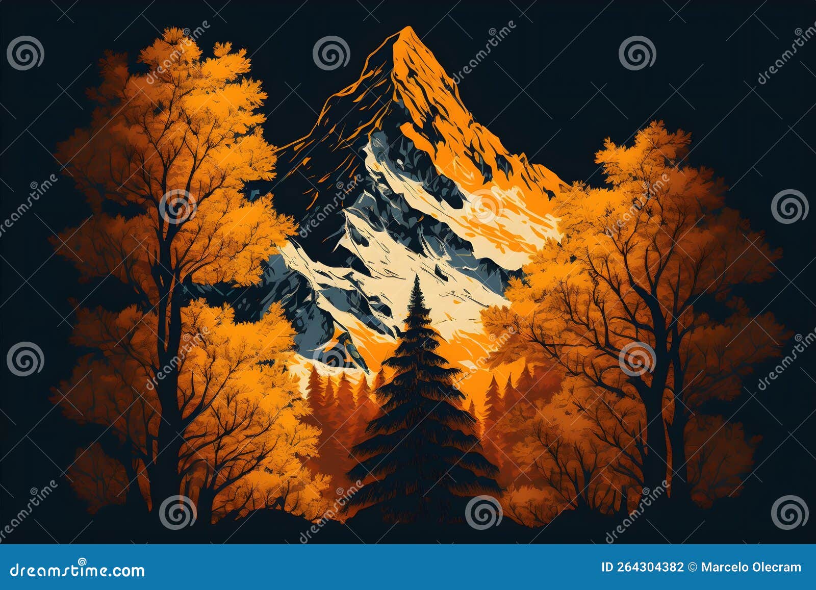Vector Illustration of a High Mountain with Pine Trees and Greenery ...
