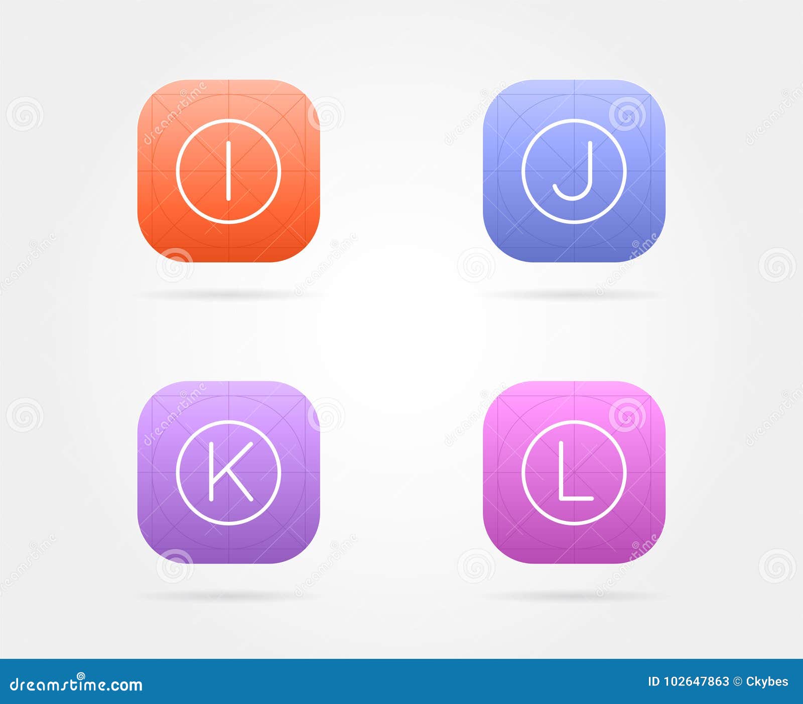 Set of App Icon Template with Guidelines. Vector Fresh Colour Stock ...