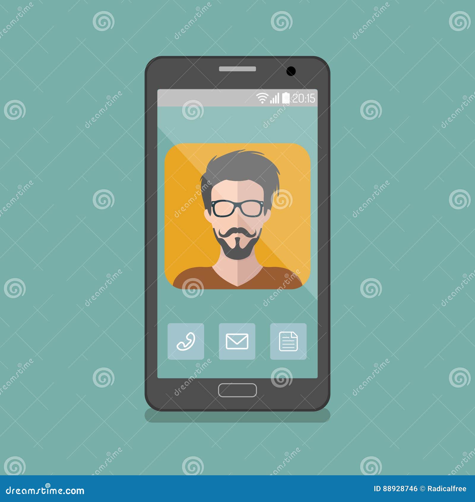 Vector Illustration of Hipster Man App Icon on Smartphone Display in ...