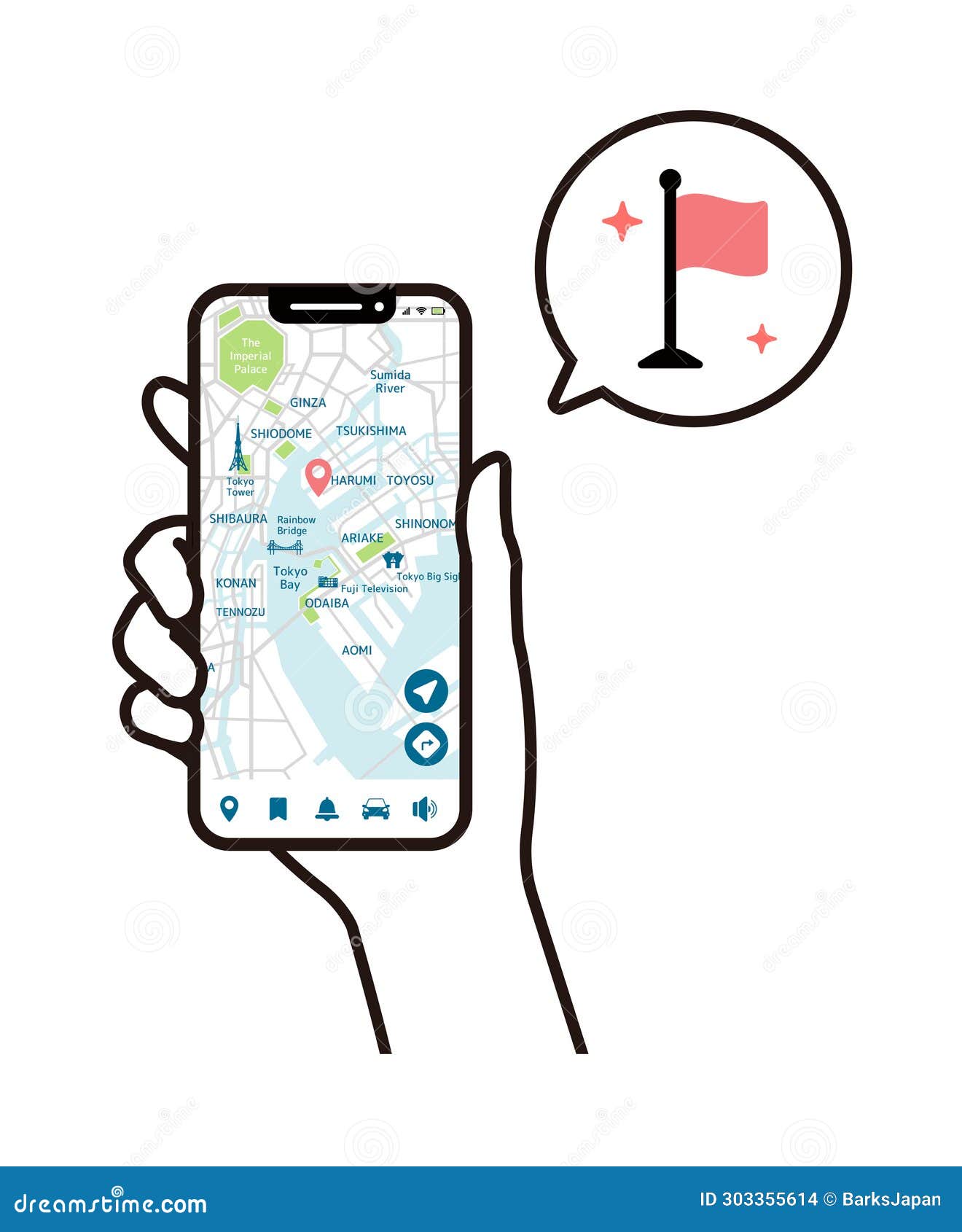 Vector Illustration of Holding a Smartphone (map App Stock Illustration ...