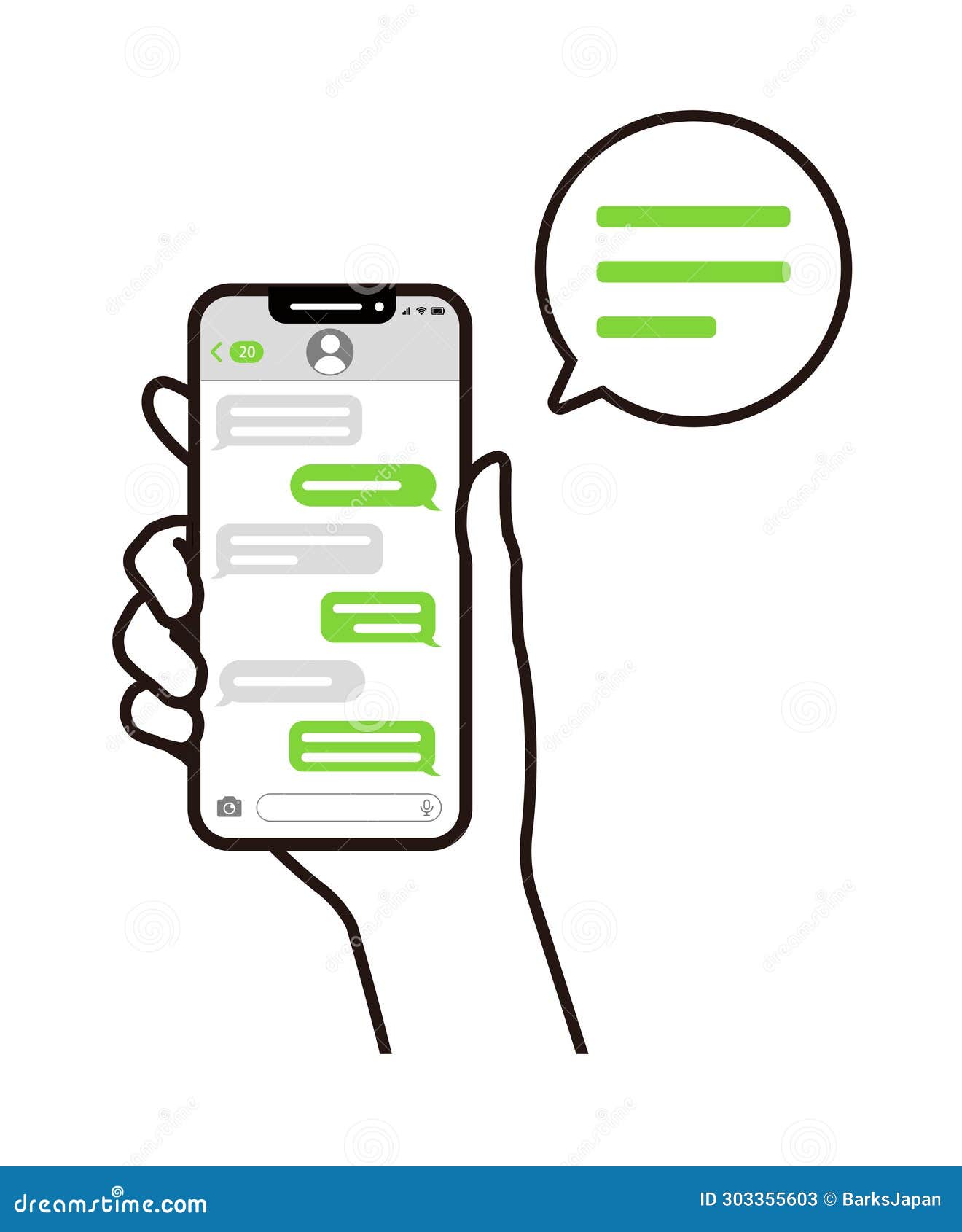 Smartphone With Message Icon. Texting Message Symbol. Isolated ...