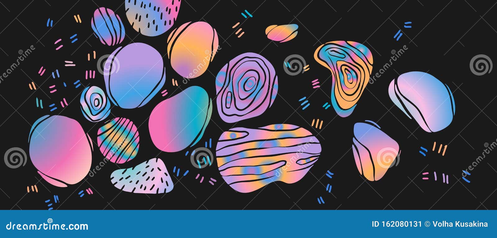 Holographic Gradient Spots on a Black Background. Modern Vector ...