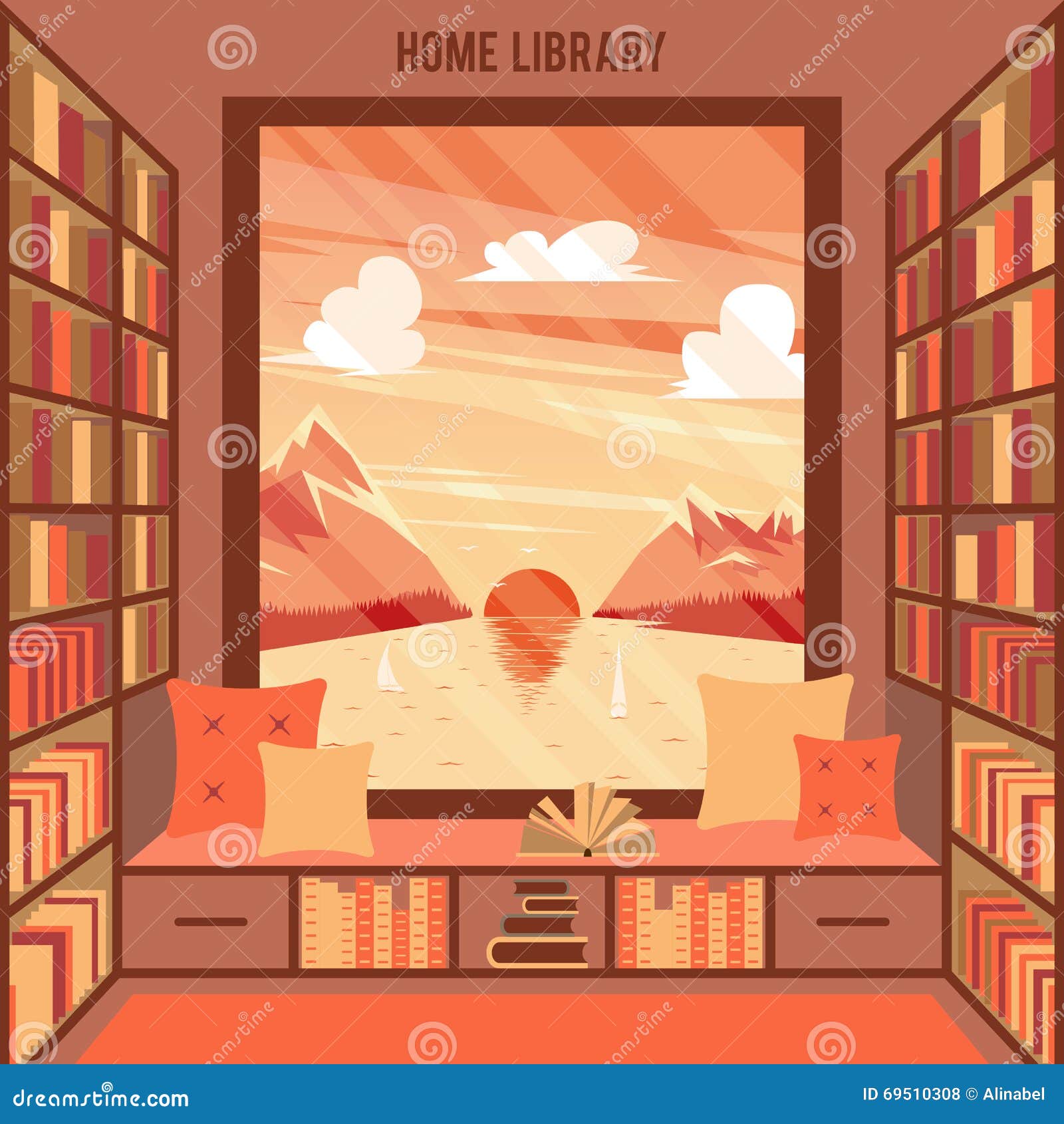 Vector Illustration with Home Library Stock Vector - Illustration of ...