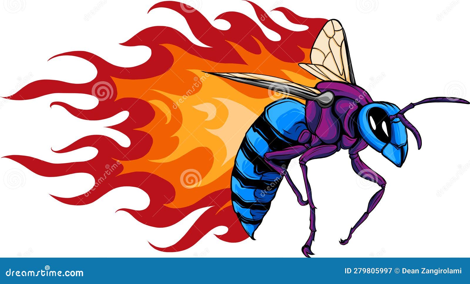 Vector Illustration of Honey Bee with Flames on White Background Stock ...