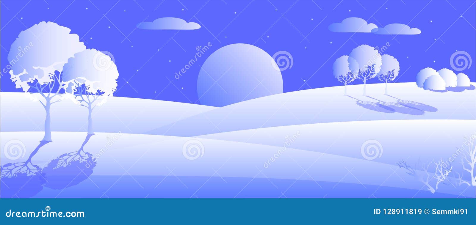 Vector Illustration of Horizontal Winter Landscape, Flat Design Stock ...