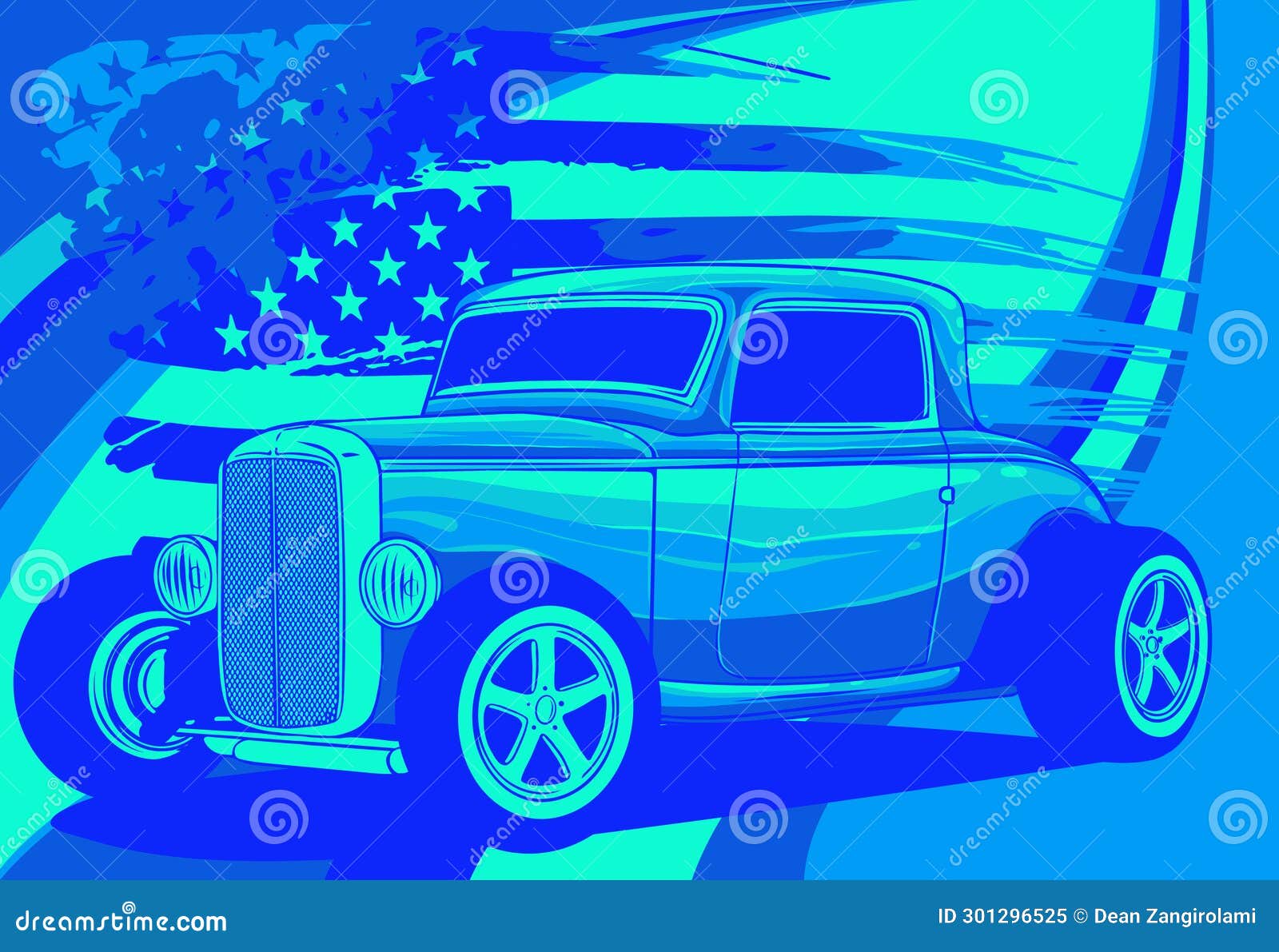 Vector Illustration of Hot Rod with American Flag Stock Vector ...