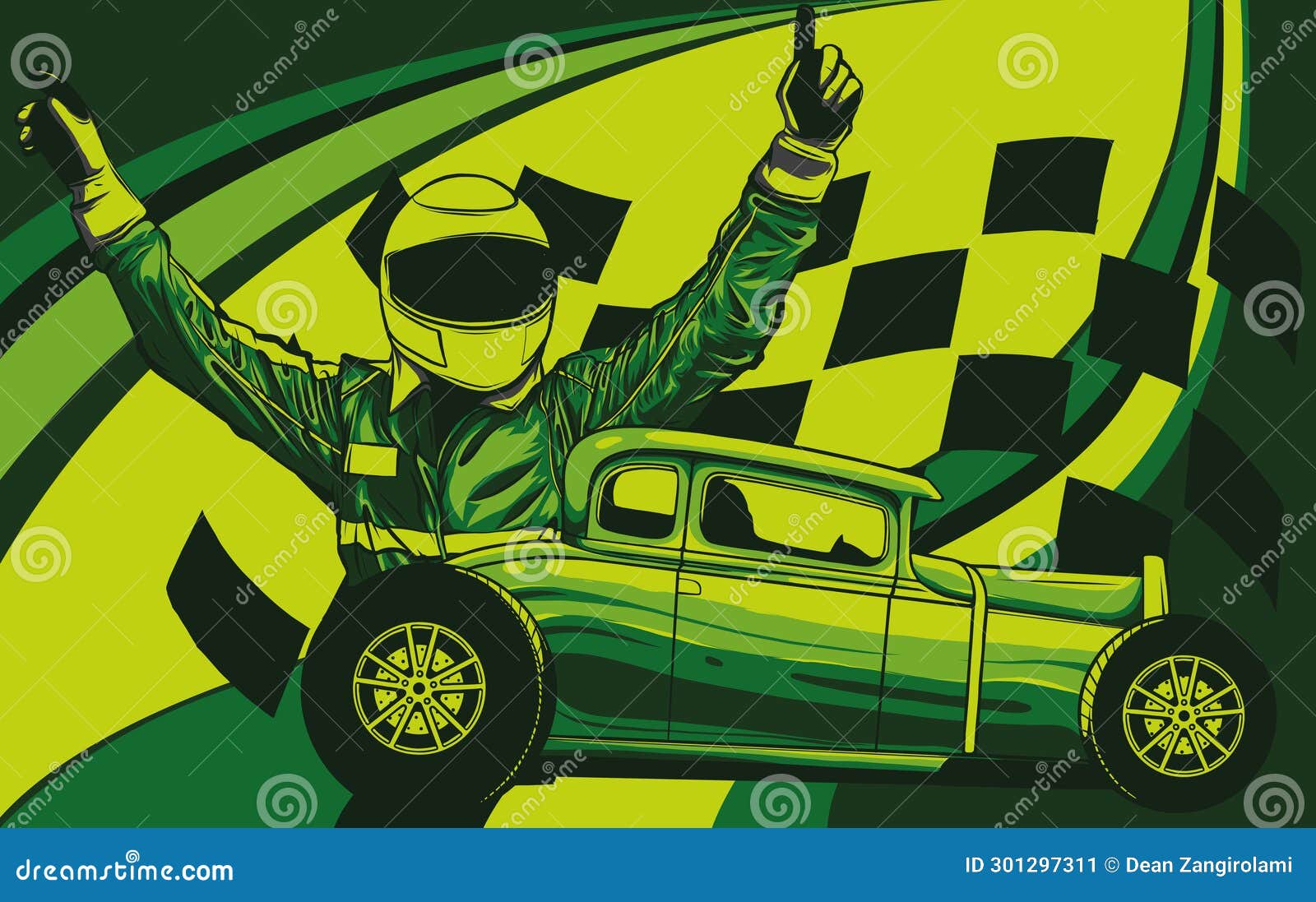 Vector Illustration of Hot Rod with Race Flag Stock Vector ...
