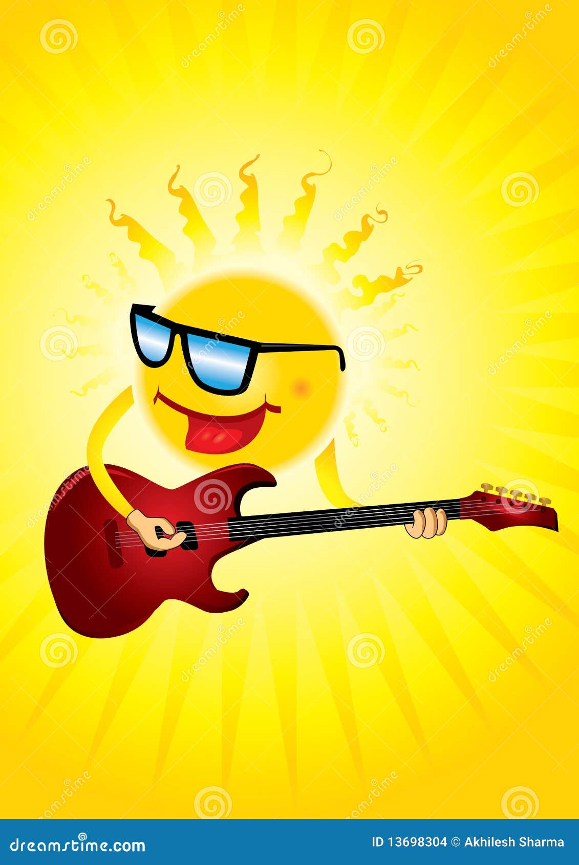 Vector Illustration of Hot Sun with a Guitar Stock Vector ...