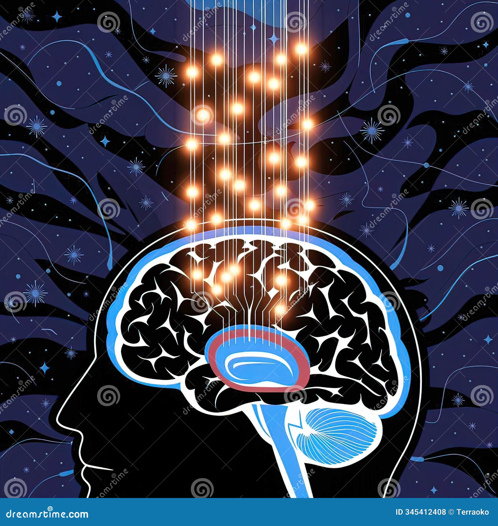 Vector Illustration, Human Brain with Incoming Information from ...