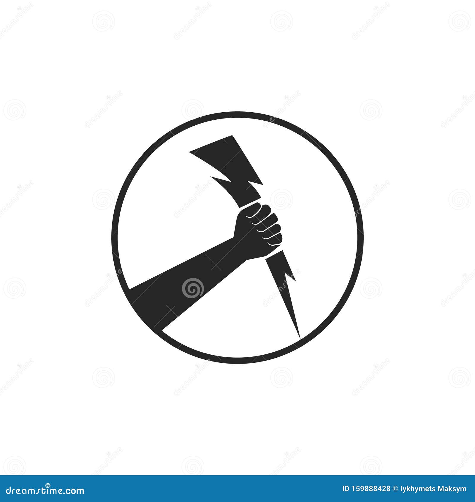 Vector Illustration of a Human Hand in Circle Holding a Lightning Flash ...