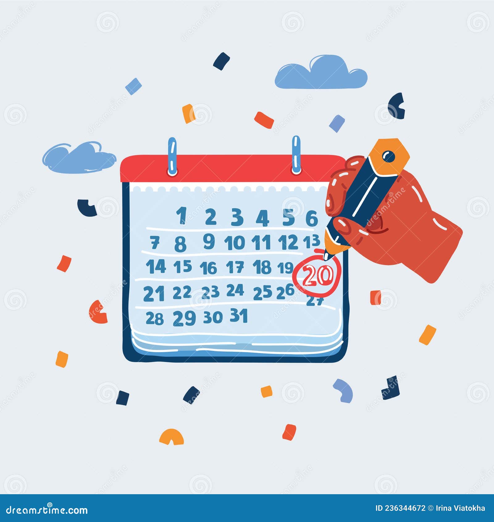 Vector Illustration of Human Hand Mark Date on the Calendar Stock ...