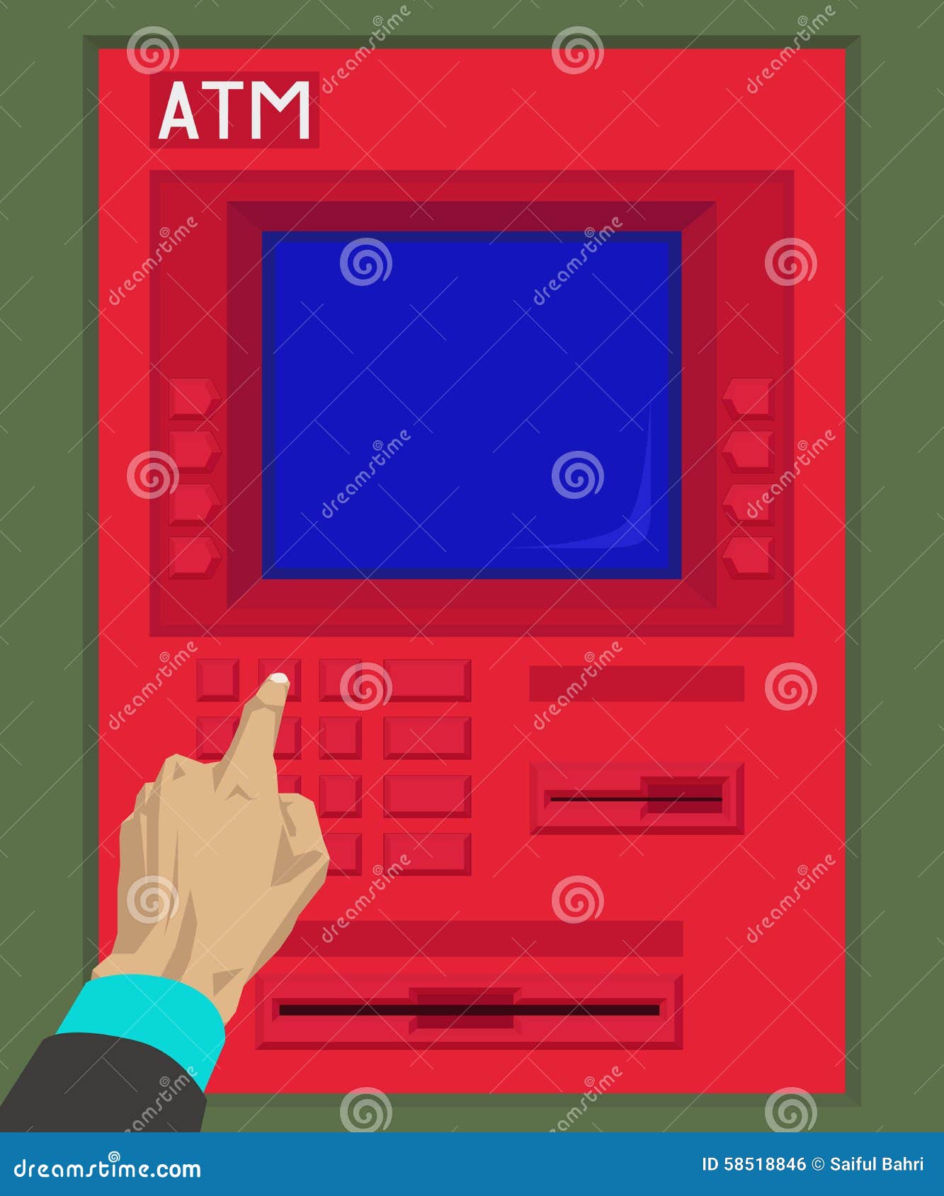 Vector Illustration Human Hand Presses on the Button of the ATM Stock ...
