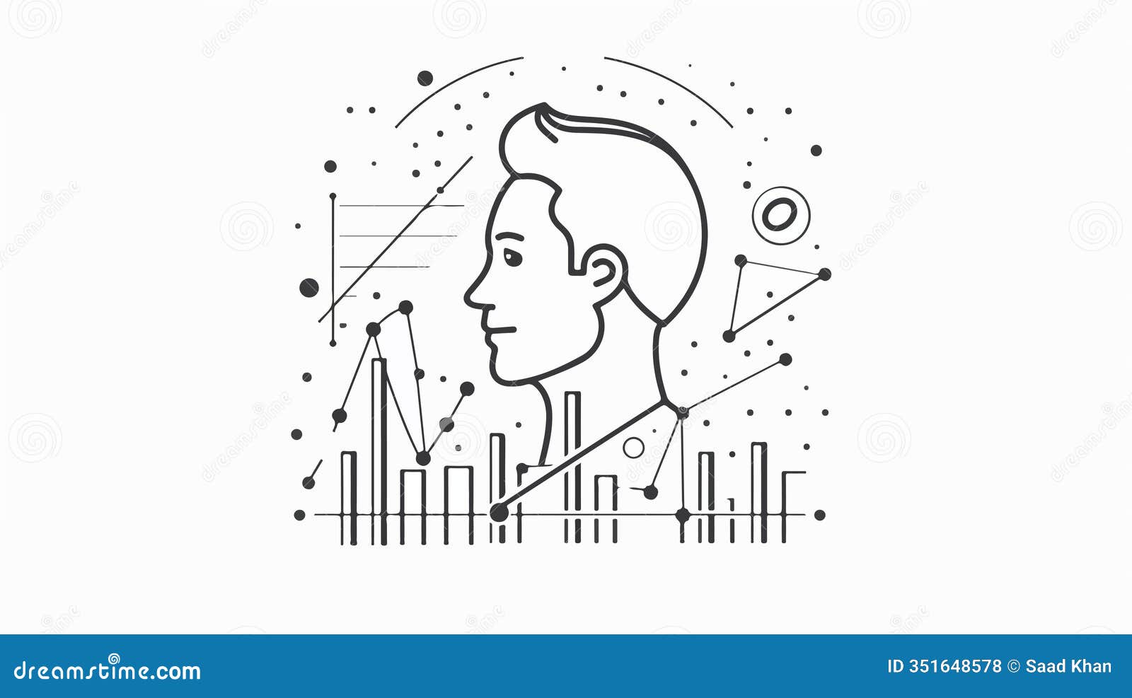 Human Head and Graph Vector Illustration Icon for Data Analysis and ...