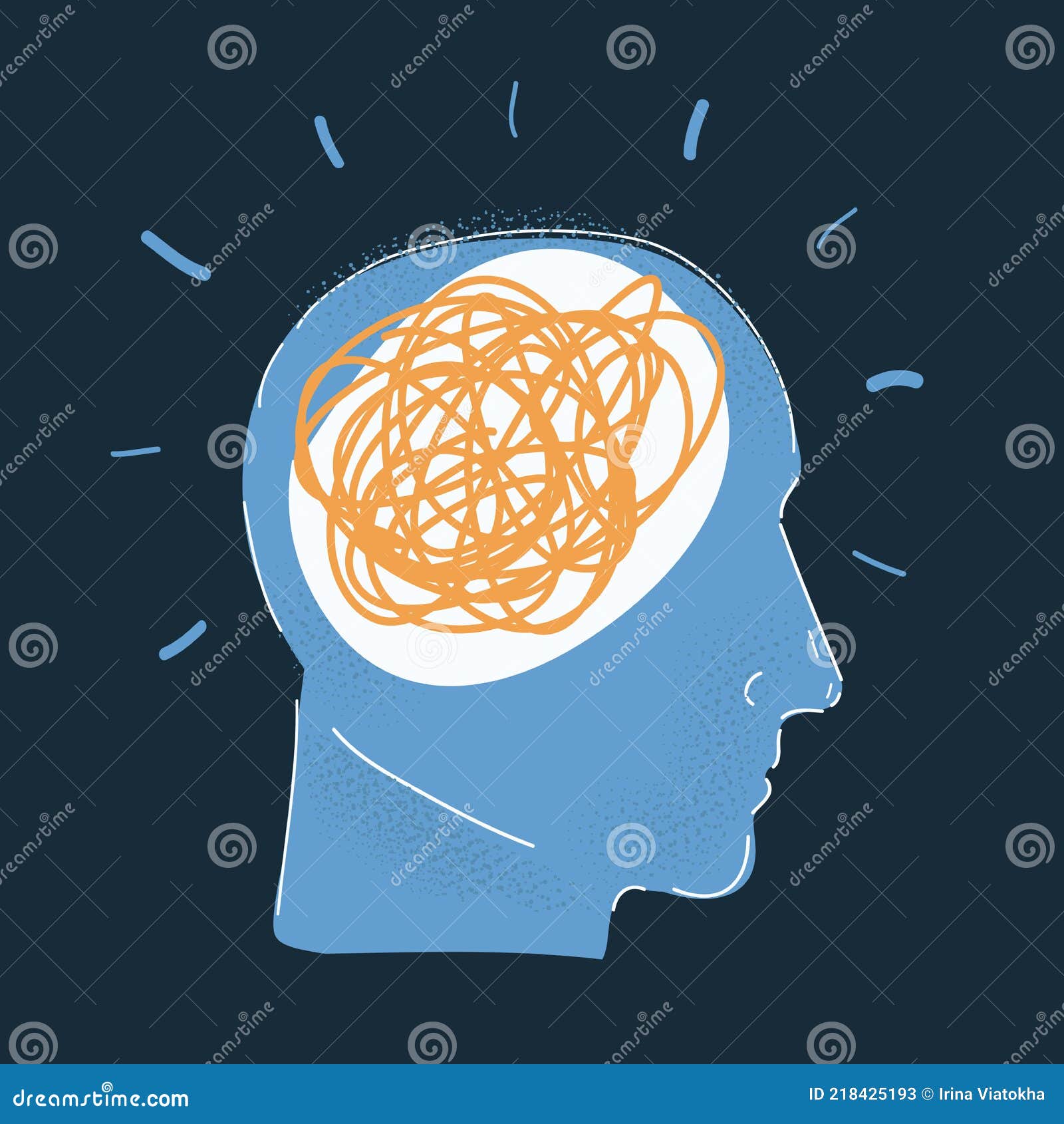 Vector Illustration of Human Head with Mess Inside on Dark. Stock ...